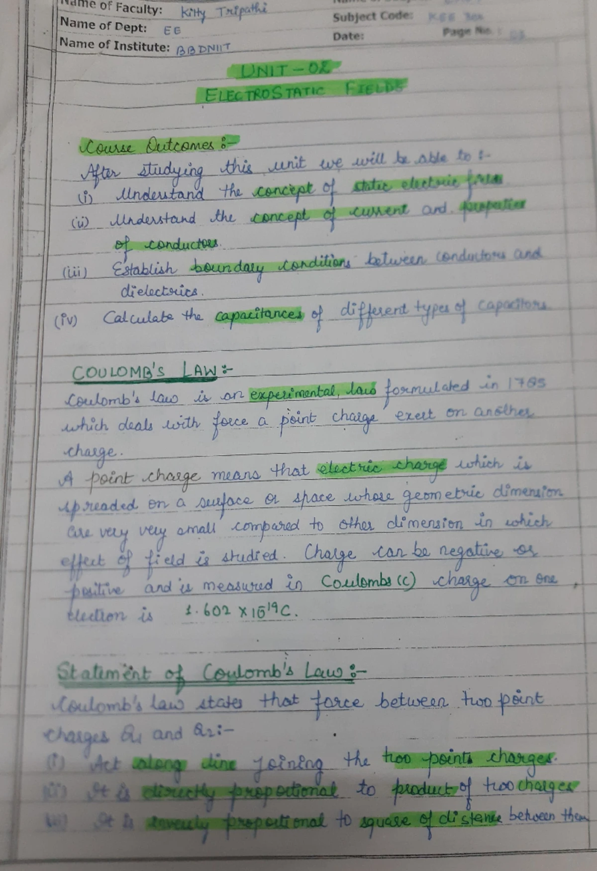 Emft unit2 lecture notes of module 2 - Name of Dept: EE Name of Faculty ...