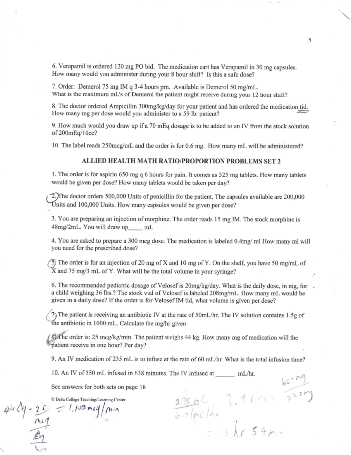 ALLIED HEALTH MATH PRACTICE QUESTIONS SET 2 AND IV FLOW RATE PROBLEMS ...