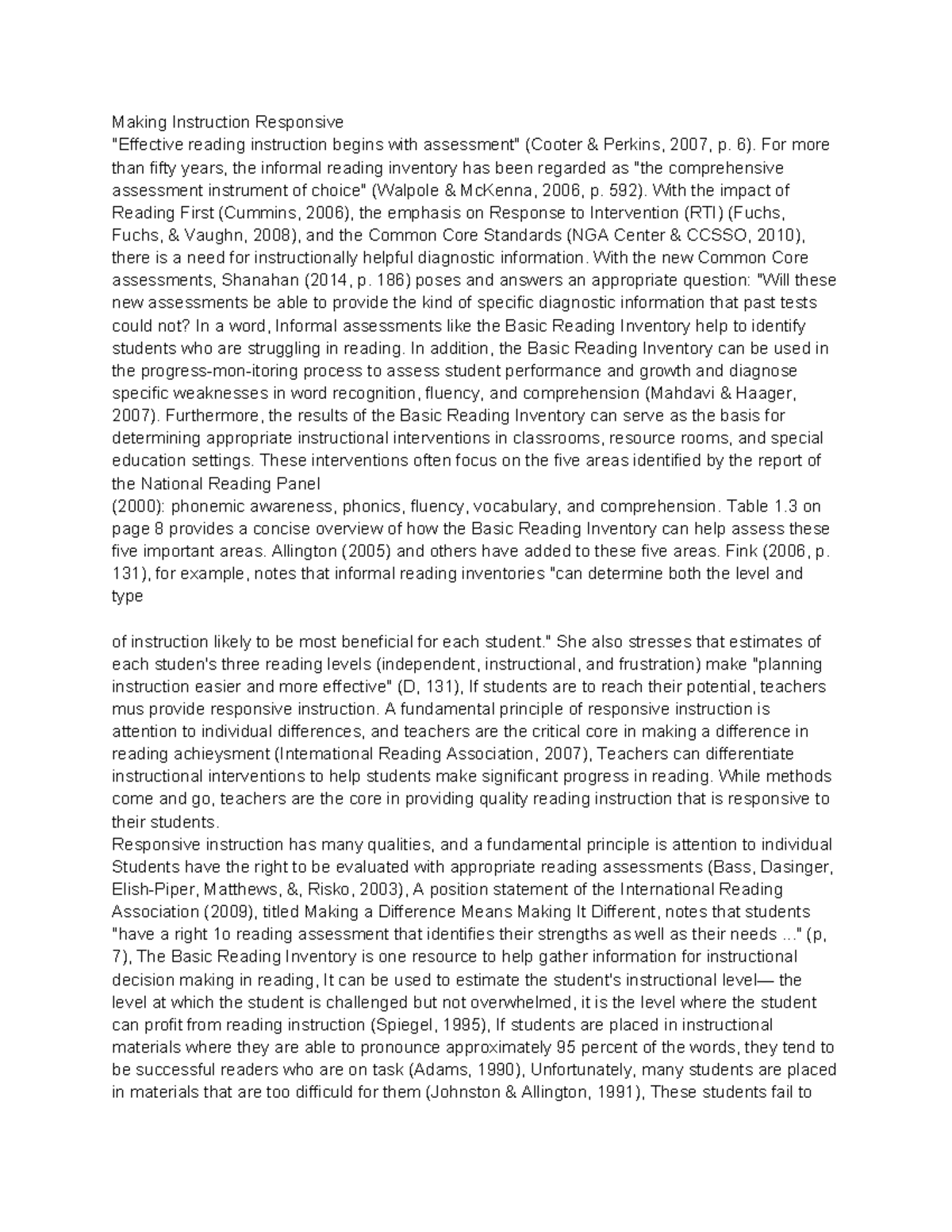 Basic Reading Inventory (BRI): Assessment Components & Admin Guide ...