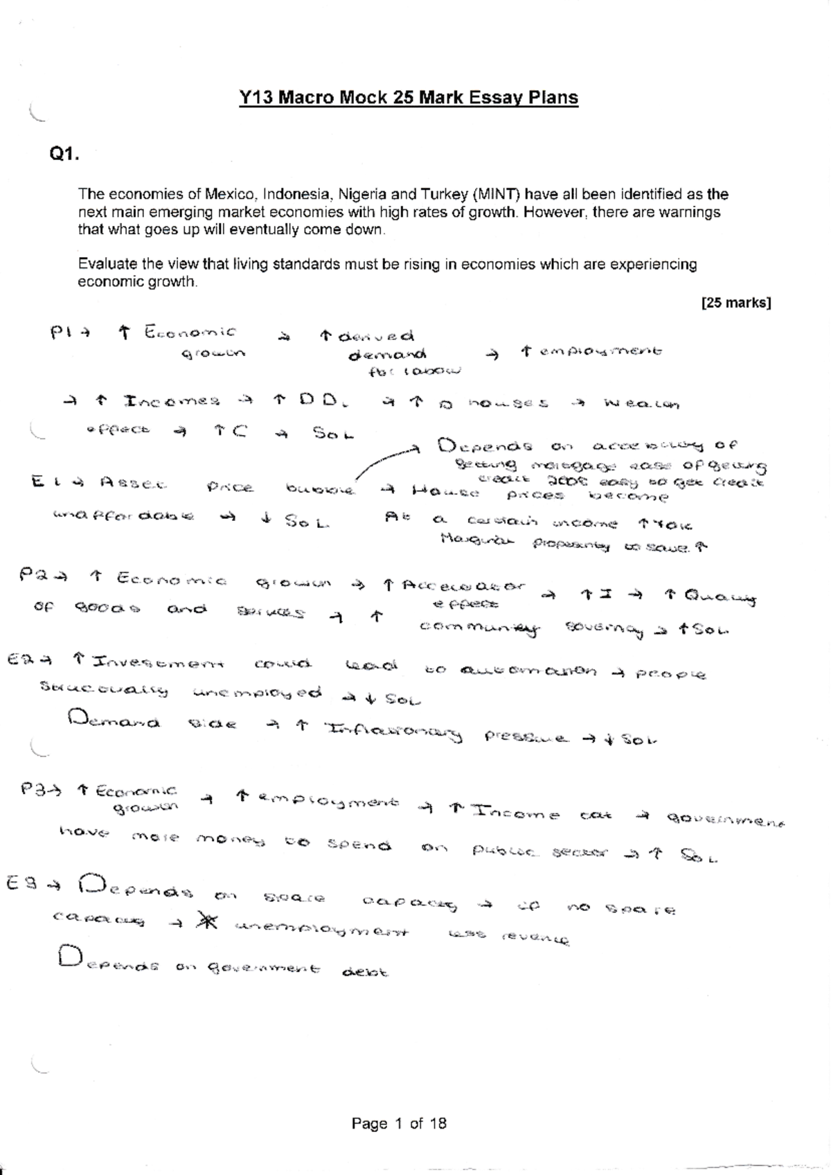 Economics AQA Y13 Macro Mock 25 mark Essay plan Qs and mark scheme - Q ...