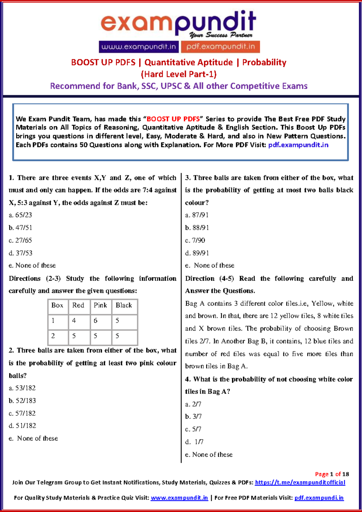 Probability Questions: Hard Level Part 1 for Competitive Exams - Studocu
