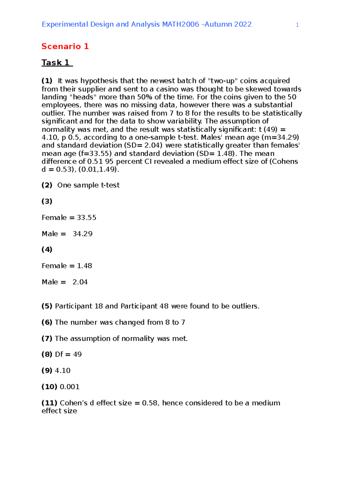 EDA- Assessment 1 Submission Document 2022 Autumn - Experimental Design ...