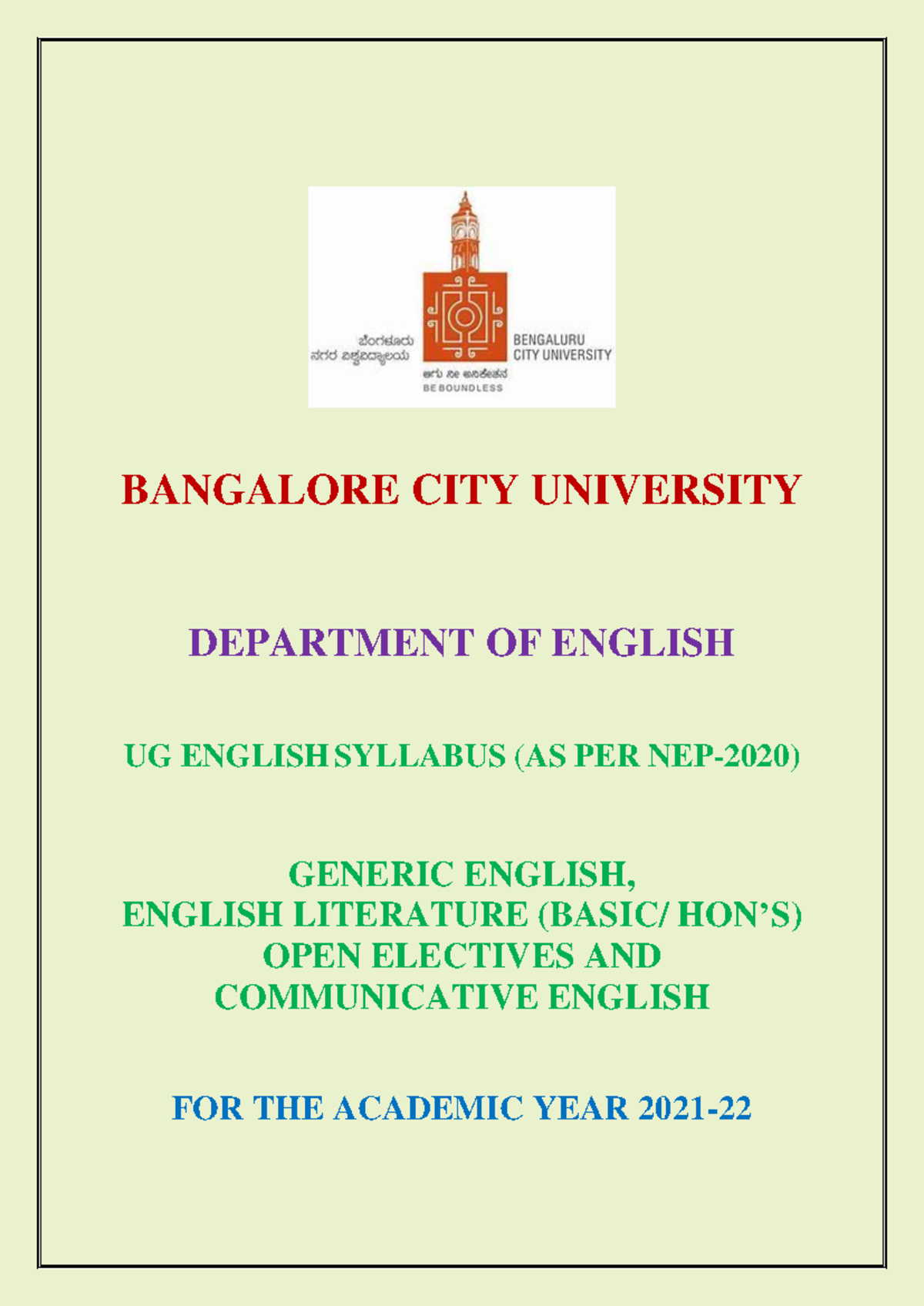 Updated English Syllabus for UG Courses as per NEP-2020 - Studocu