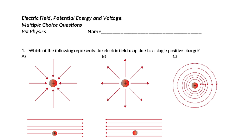 PSI Physics 1: Chapter 8 Electric Field, Potential Energy & Voltage ...