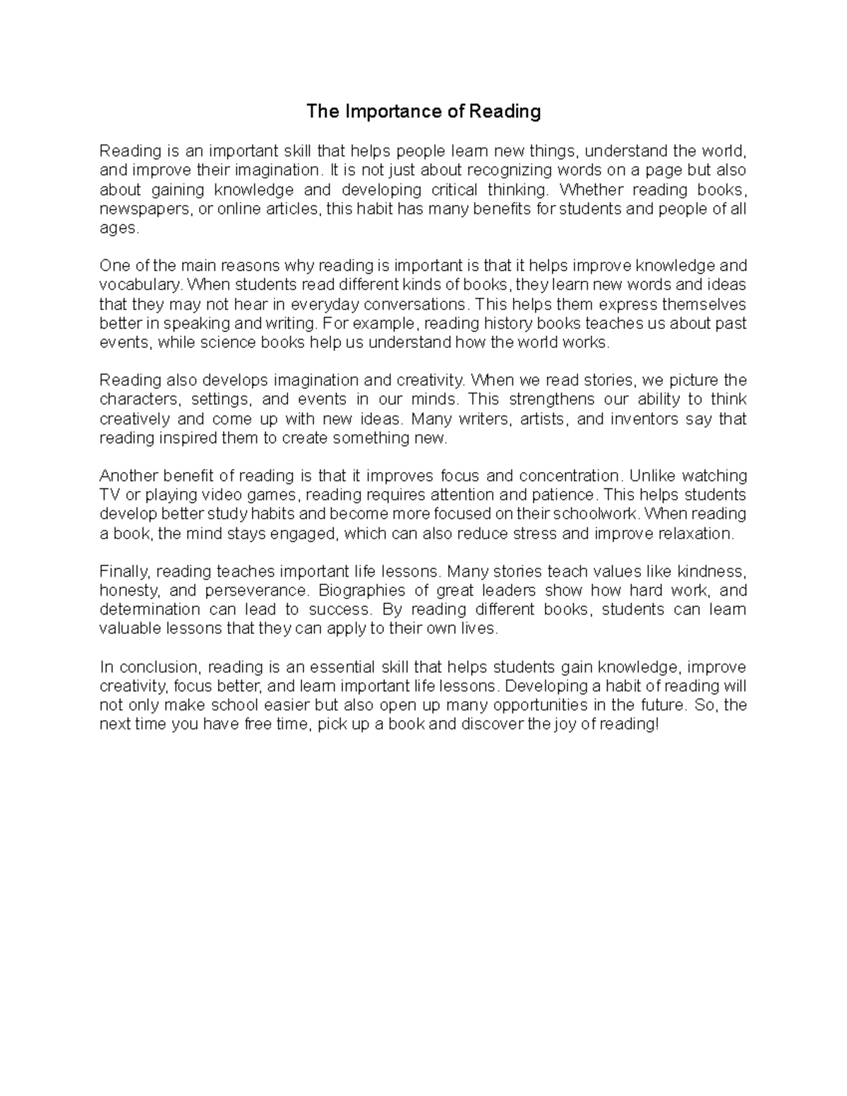 The Importance of Reading - The Importance of Reading Reading is an ...