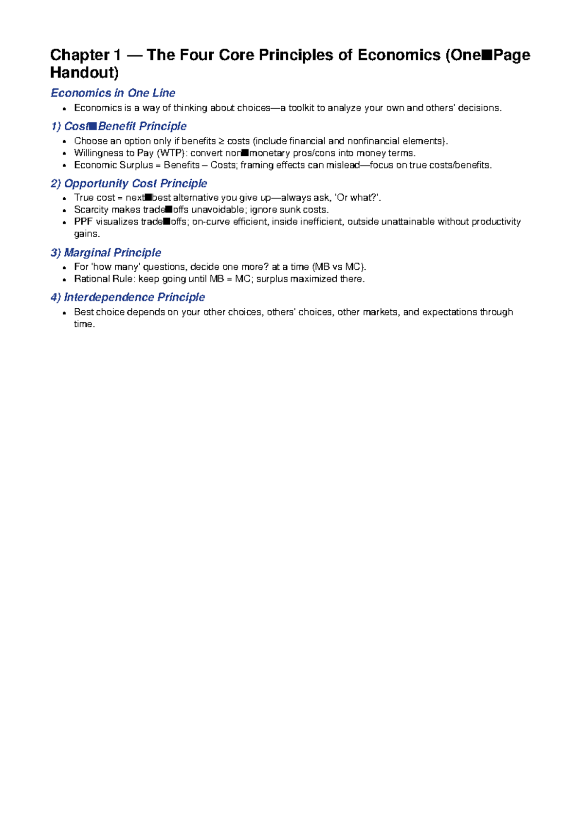 Economics 101: Ch 1-4 Core Principles & Demand Analysis Handouts - Studocu