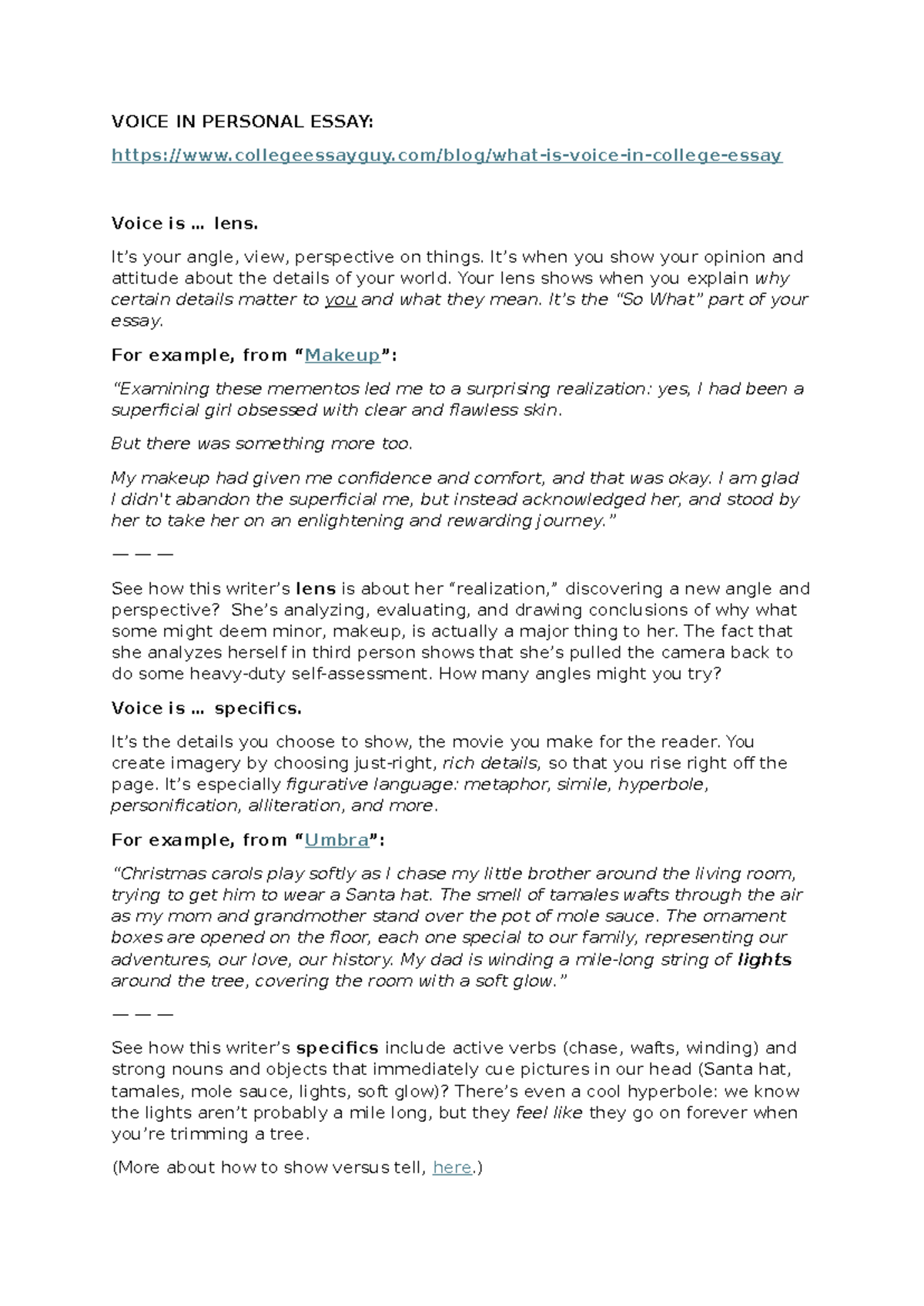 VOICE IN PERSONAL ESSAY: Exploring Perspective and Expression - Studocu