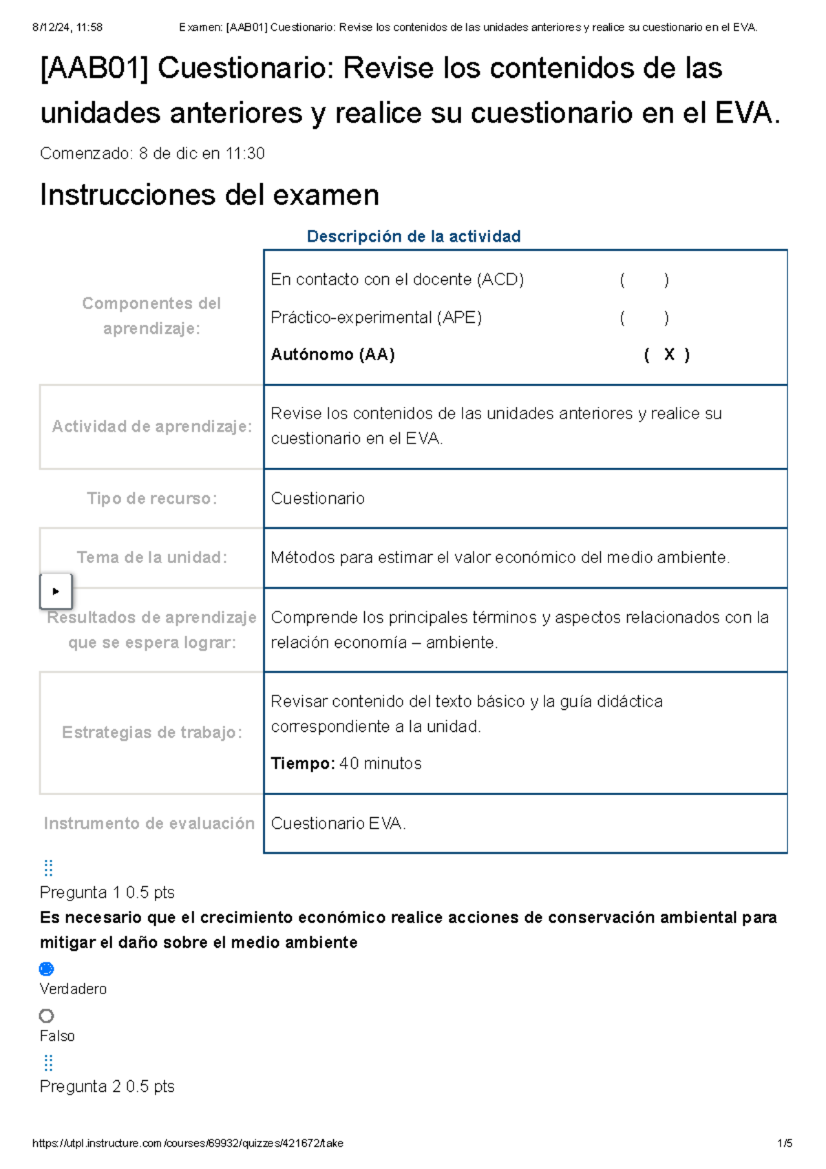 Cuestionario [AAB01] sobre Economía y Medio Ambiente - Revise Unidades ...