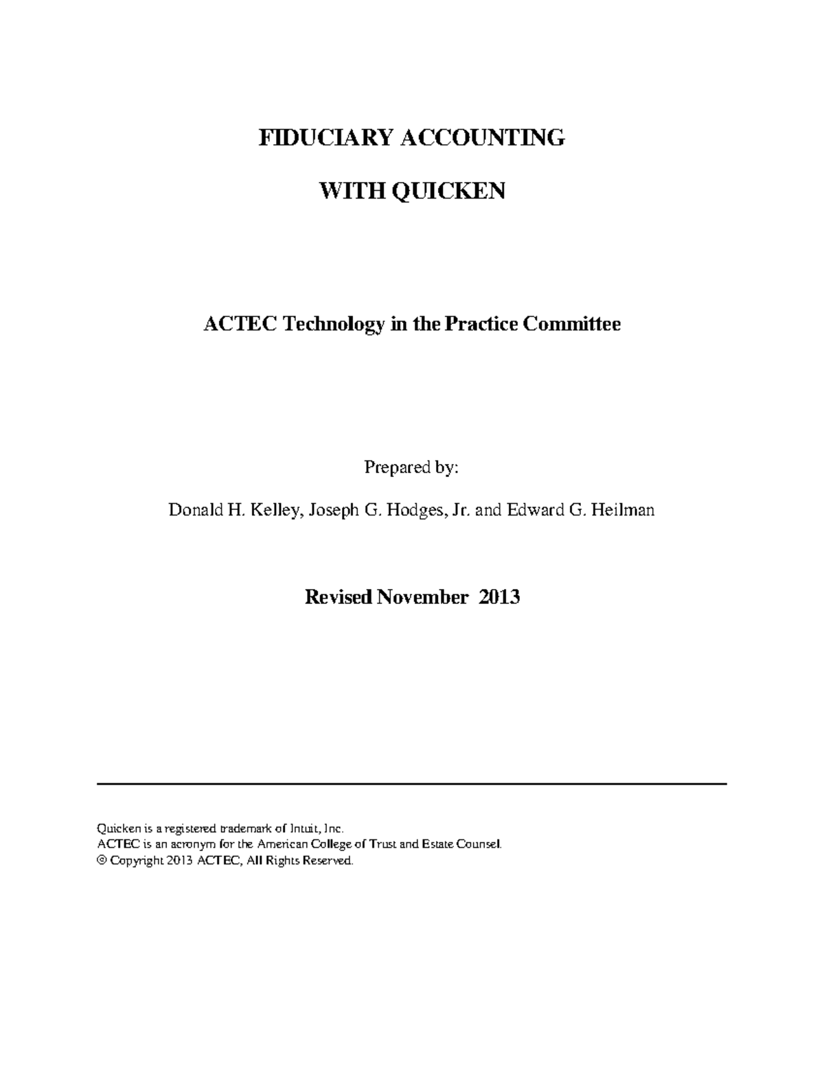 ACTEC Fiduciary Accounting Templates Manual for Quicken Usage - Studocu