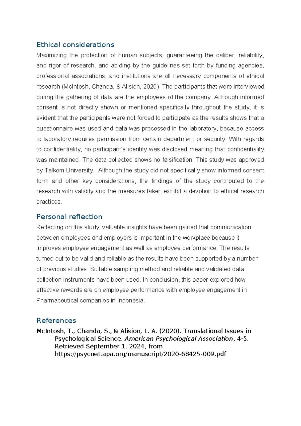 Ethical Considerations and Personal Reflection on Employee Engagement ...