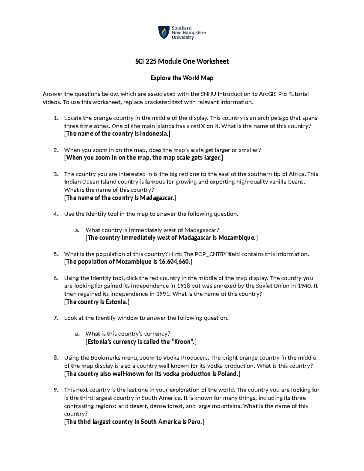 SCI 225 Module One Worksheet: Exploring the World Map - Studocu