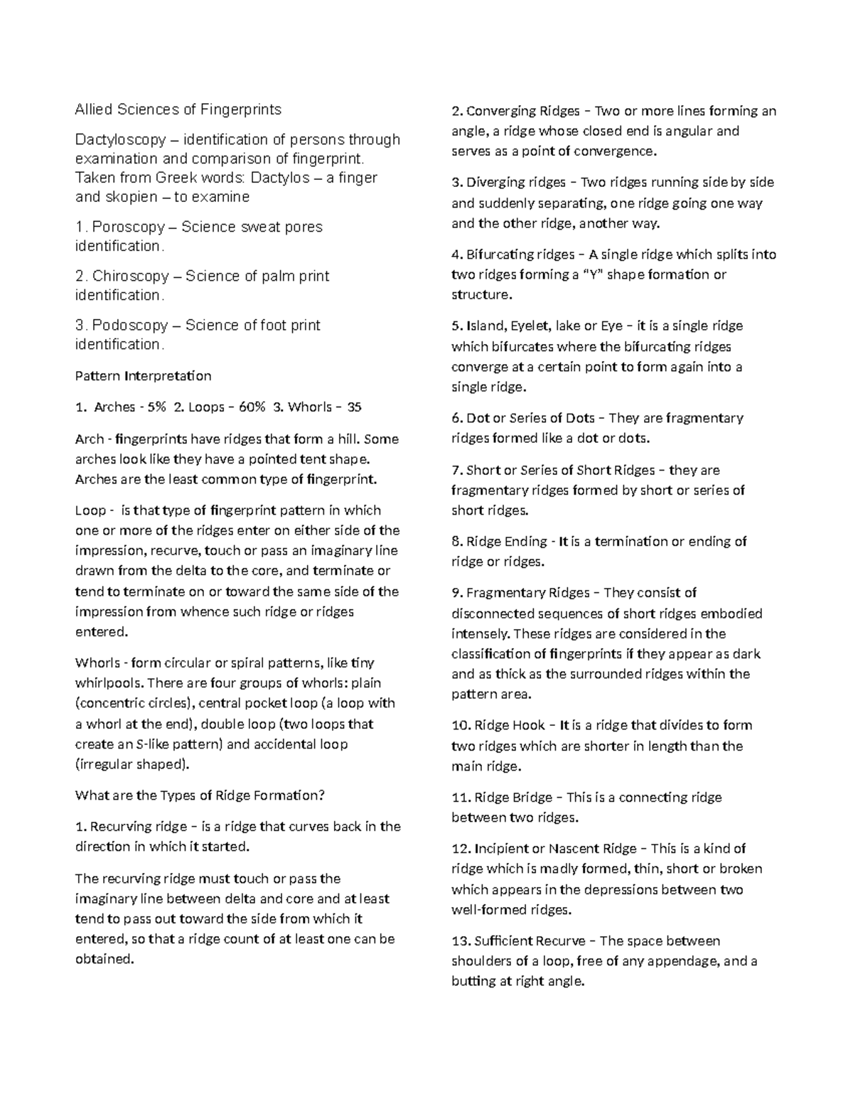 Allied Sciences of Fingerprints: Dactyloscopy and Pattern Analysis ...