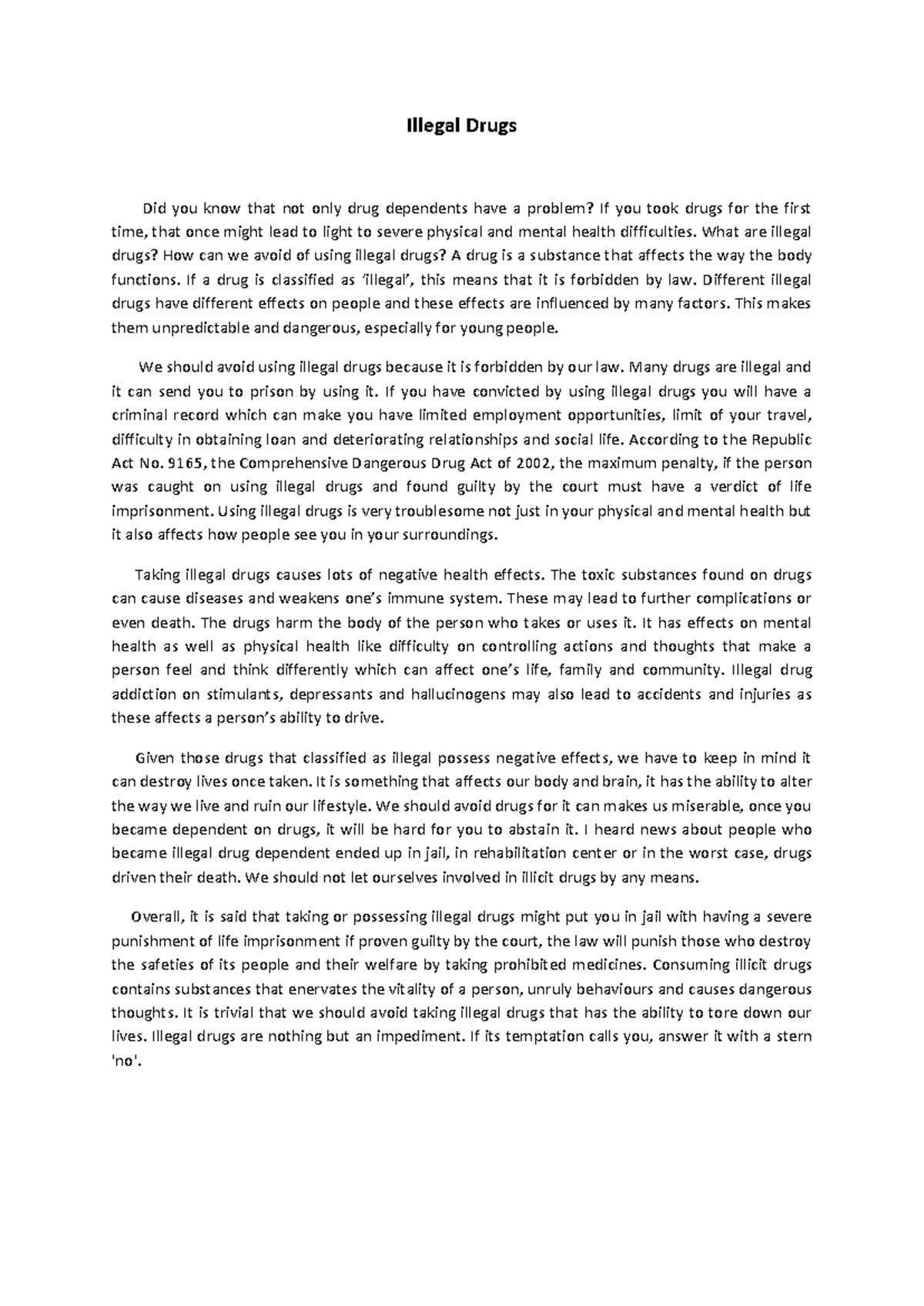 Persuasive Essay - Purposive Communication - Illegal Drugs Did you know ...