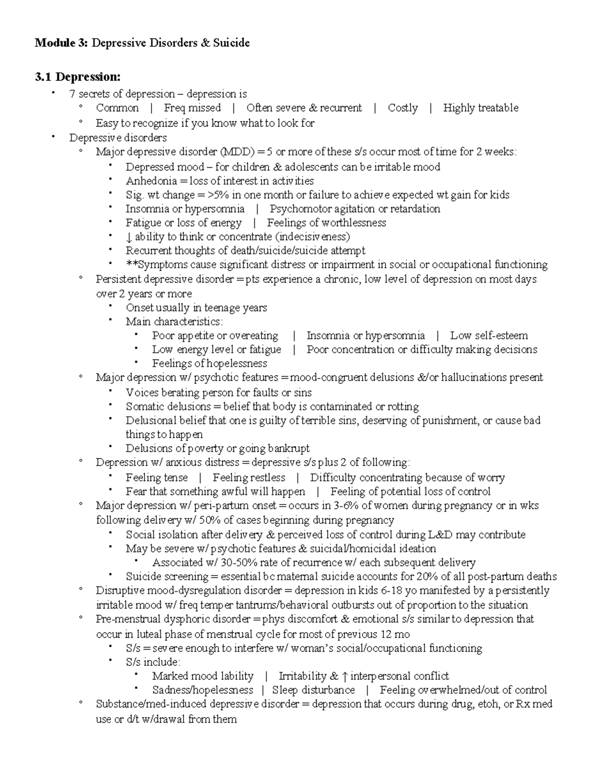 M3: Depression - Comprehensive Module 3 Study Notes - Studocu