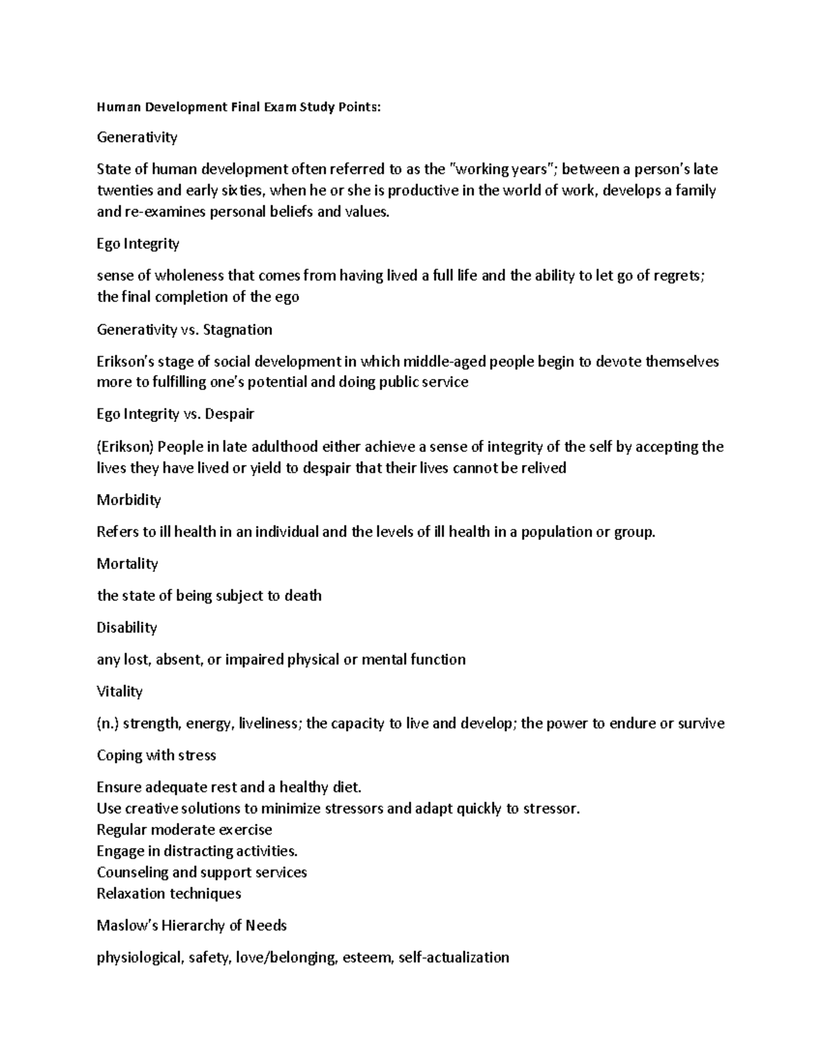 Human Development (Final Exam) Study Points and Key Concepts - Studocu