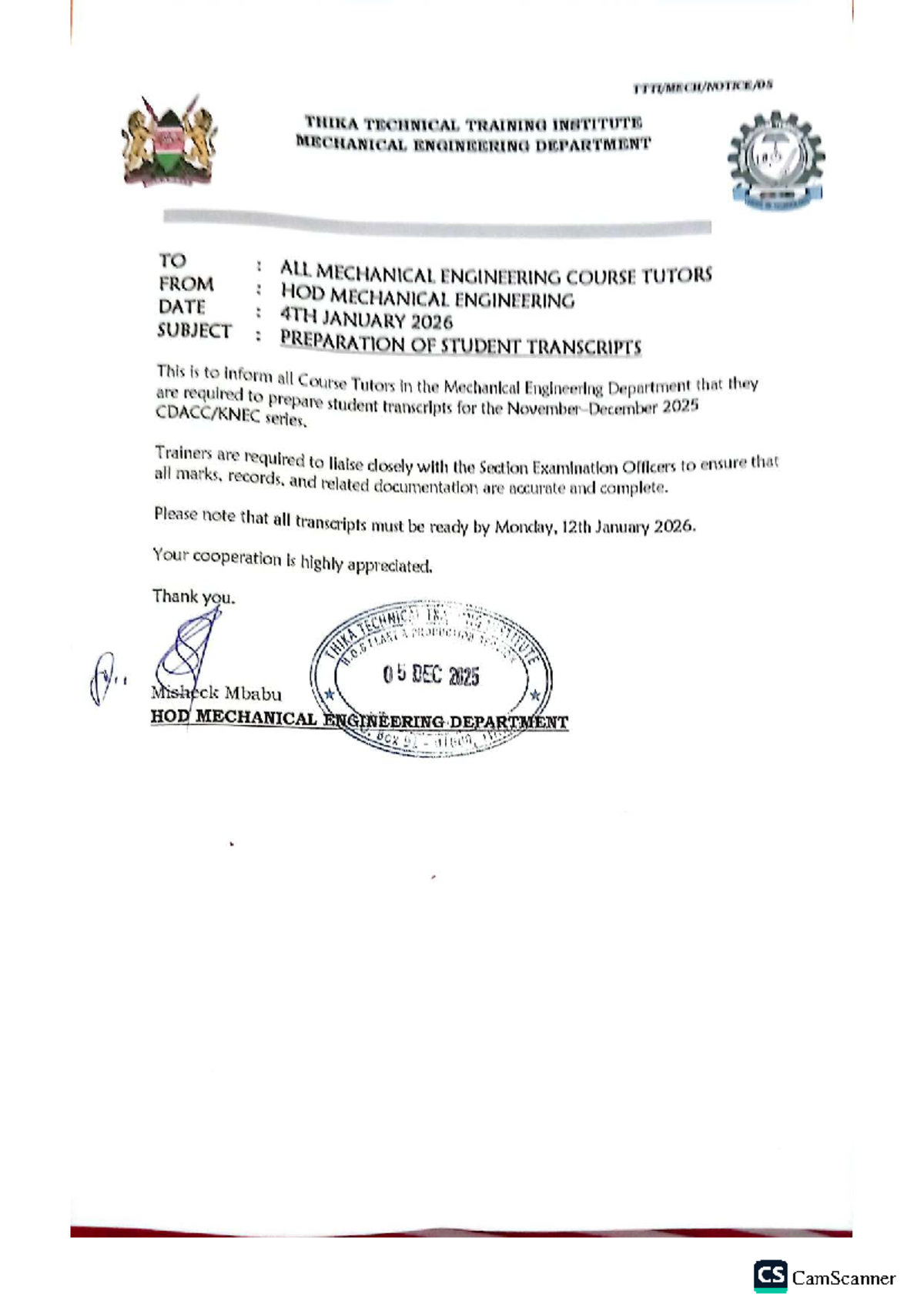 ME 2025 Student Transcript Preparation Notice - Due Jan 12, 2026 - Studocu