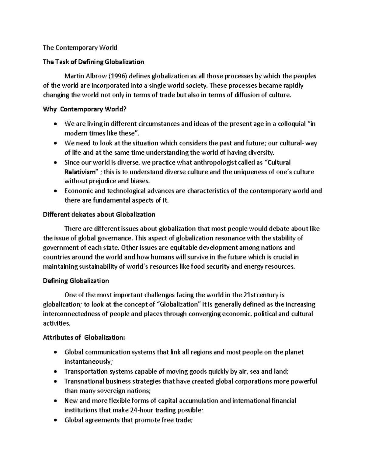 Globalization Defined: Understanding Its Contemporary Impacts - Studocu