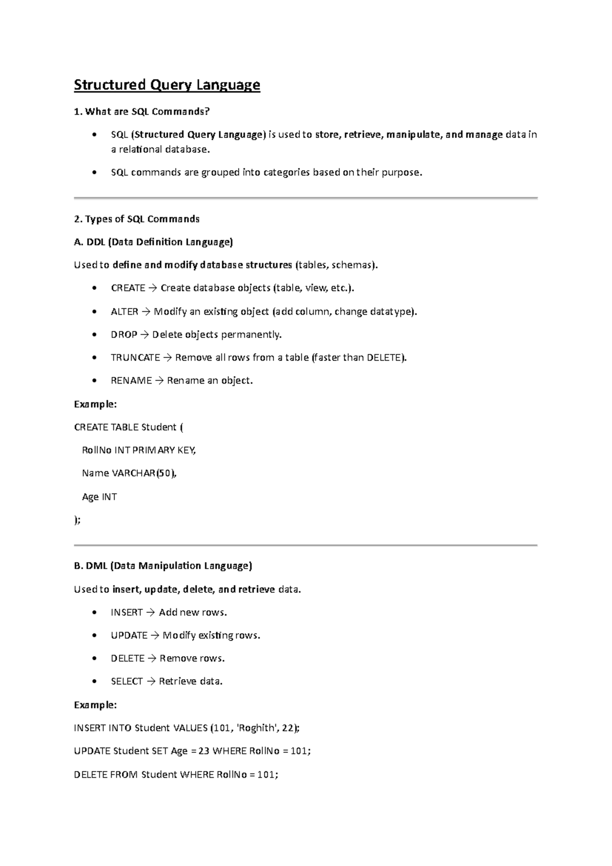 SQL Commands Overview: Types, Functions, and Examples - Studocu