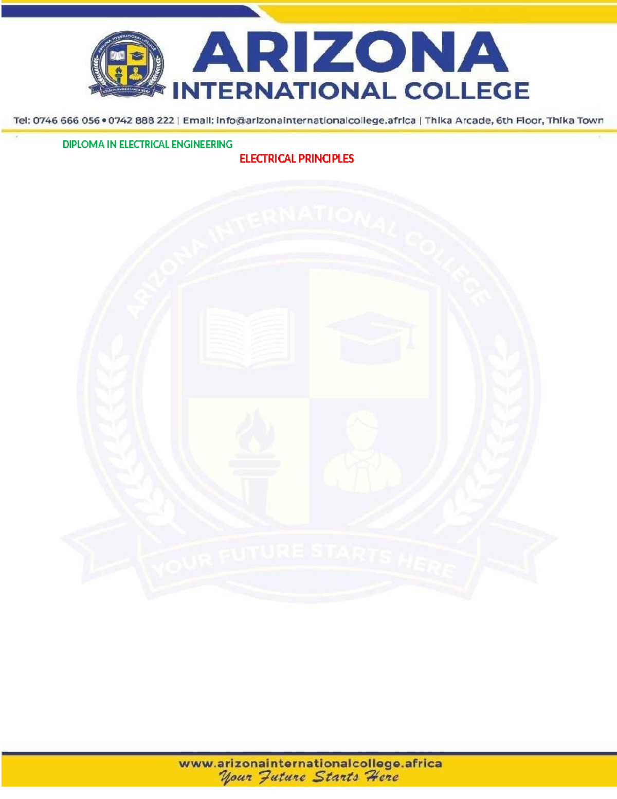 DIPLOMA IN ELECTRICAL ENGINEERING WK TOPICS & MR. GEORGE LESSON PLAN ...