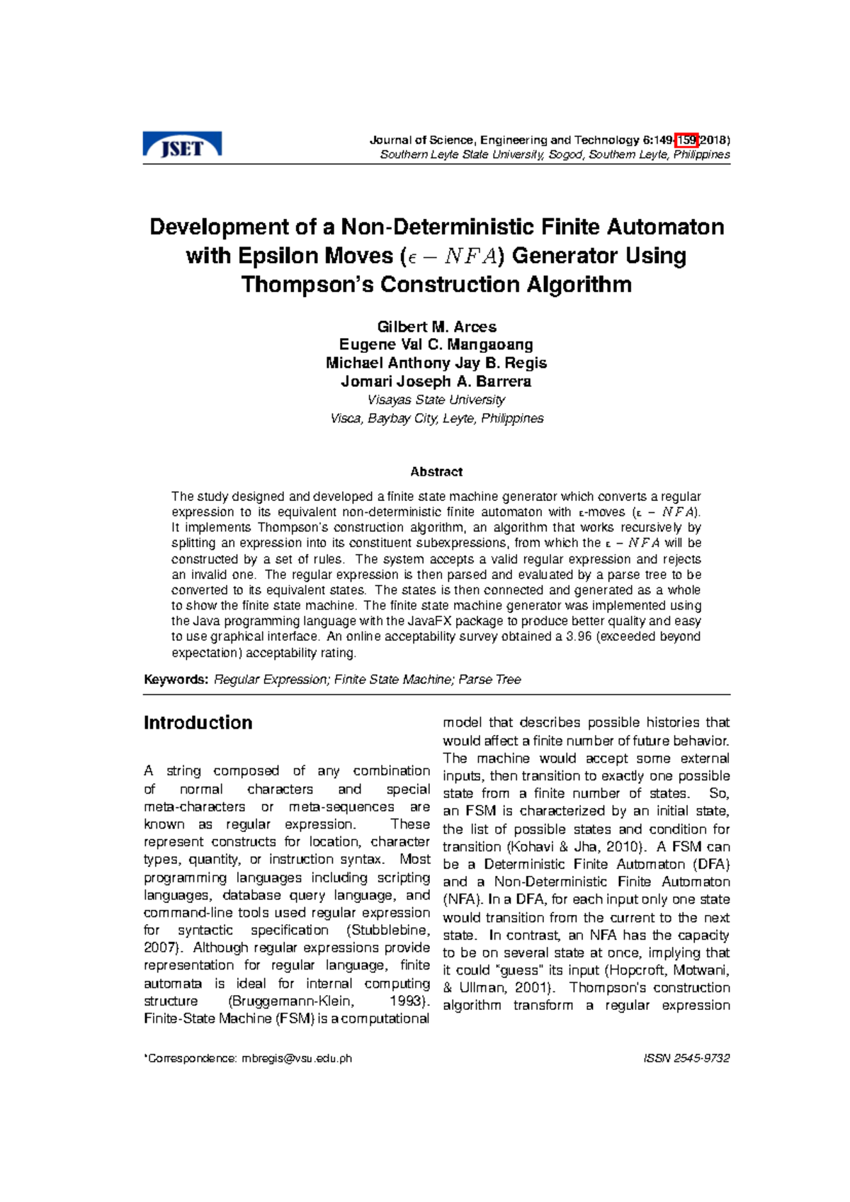 Development of a Finite Automaton (NFA) Generator Using Construction ...