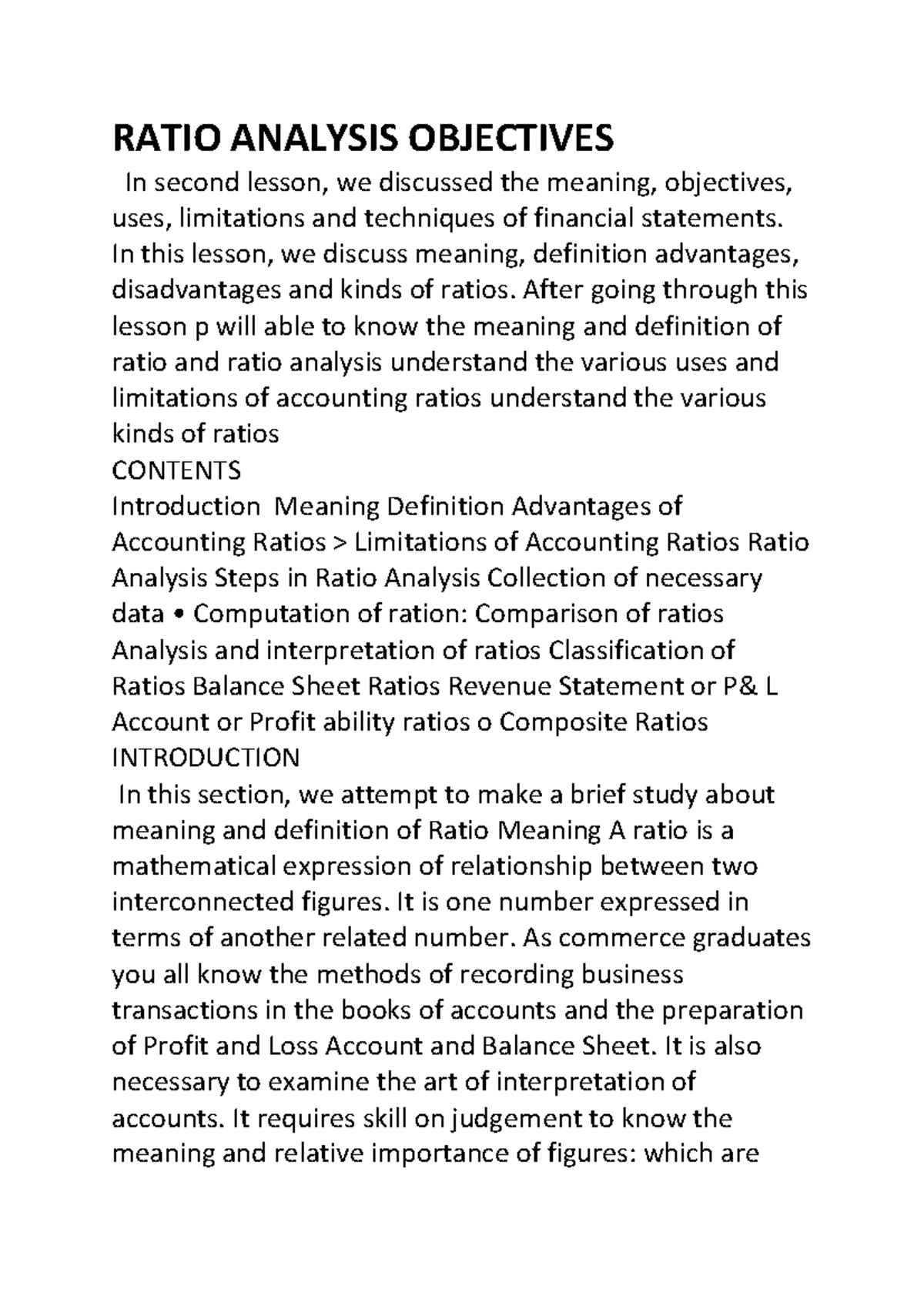 Ratio Analysis Objectives - RATIO ANALYSIS OBJECTIVES In second lesson ...