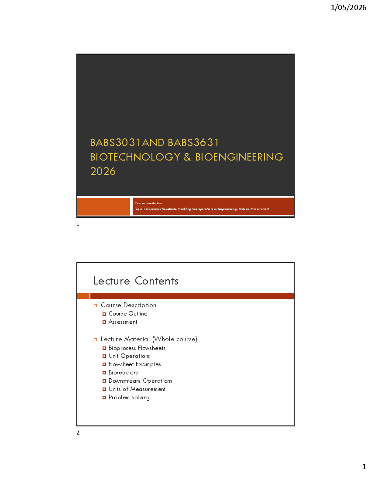 BABS3031 & BABS3631 Bioprocessing Lecture Notes - Topic 1 Overview ...
