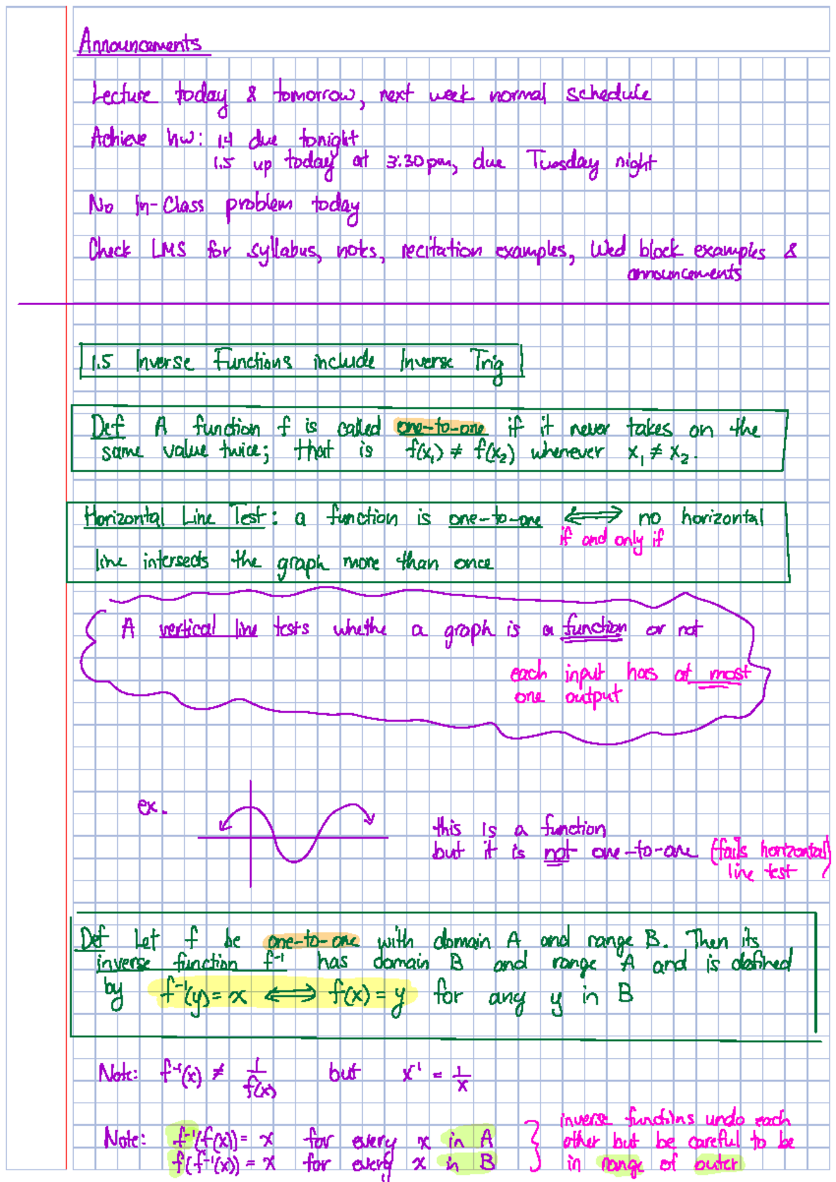 Inverse Functions and Their Trig Applications - Math 101 Lecture Notes ...