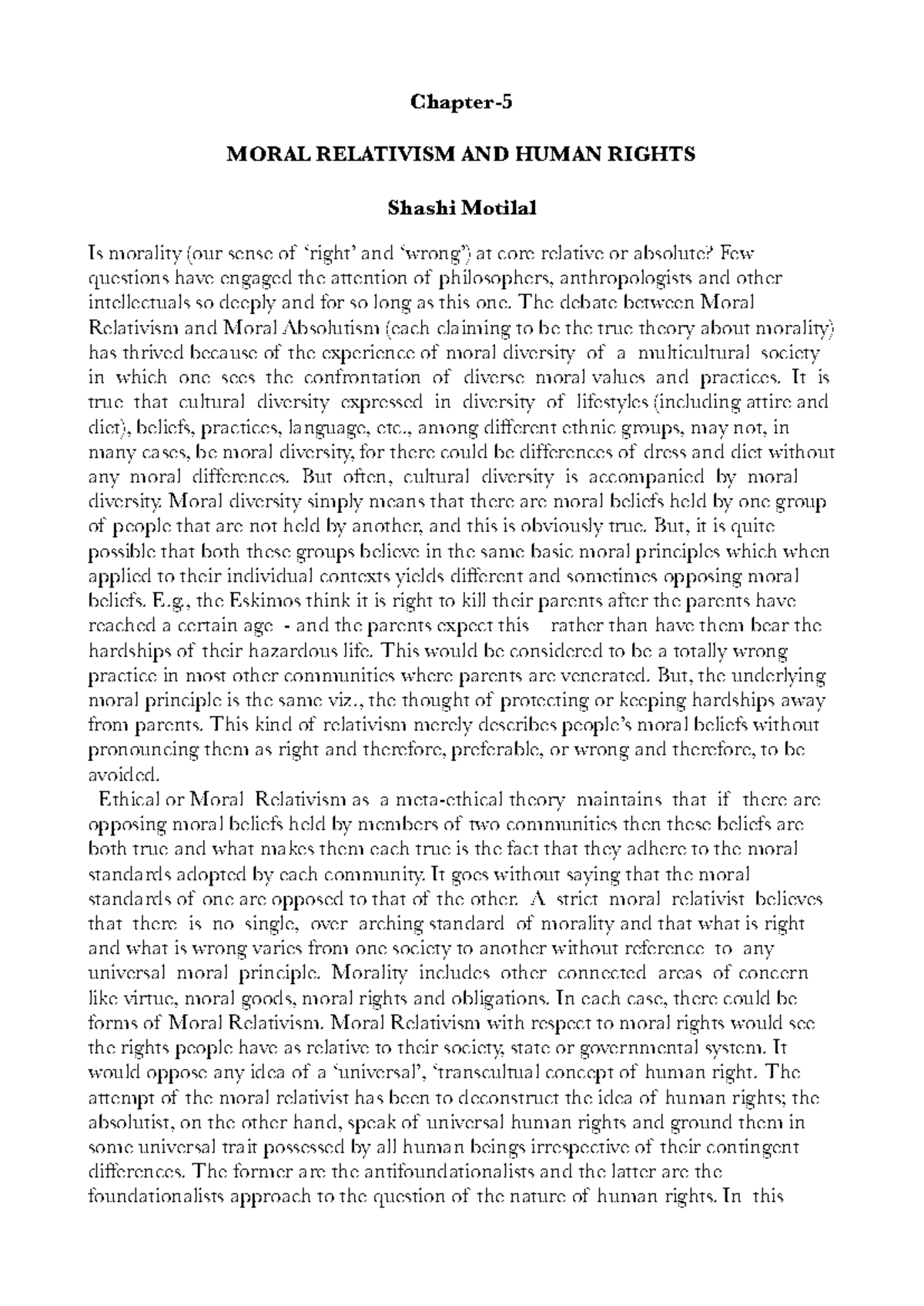MORAL RELATIVISM AND HUMAN RIGHTS: A Critical Analysis (CH5) - Studocu