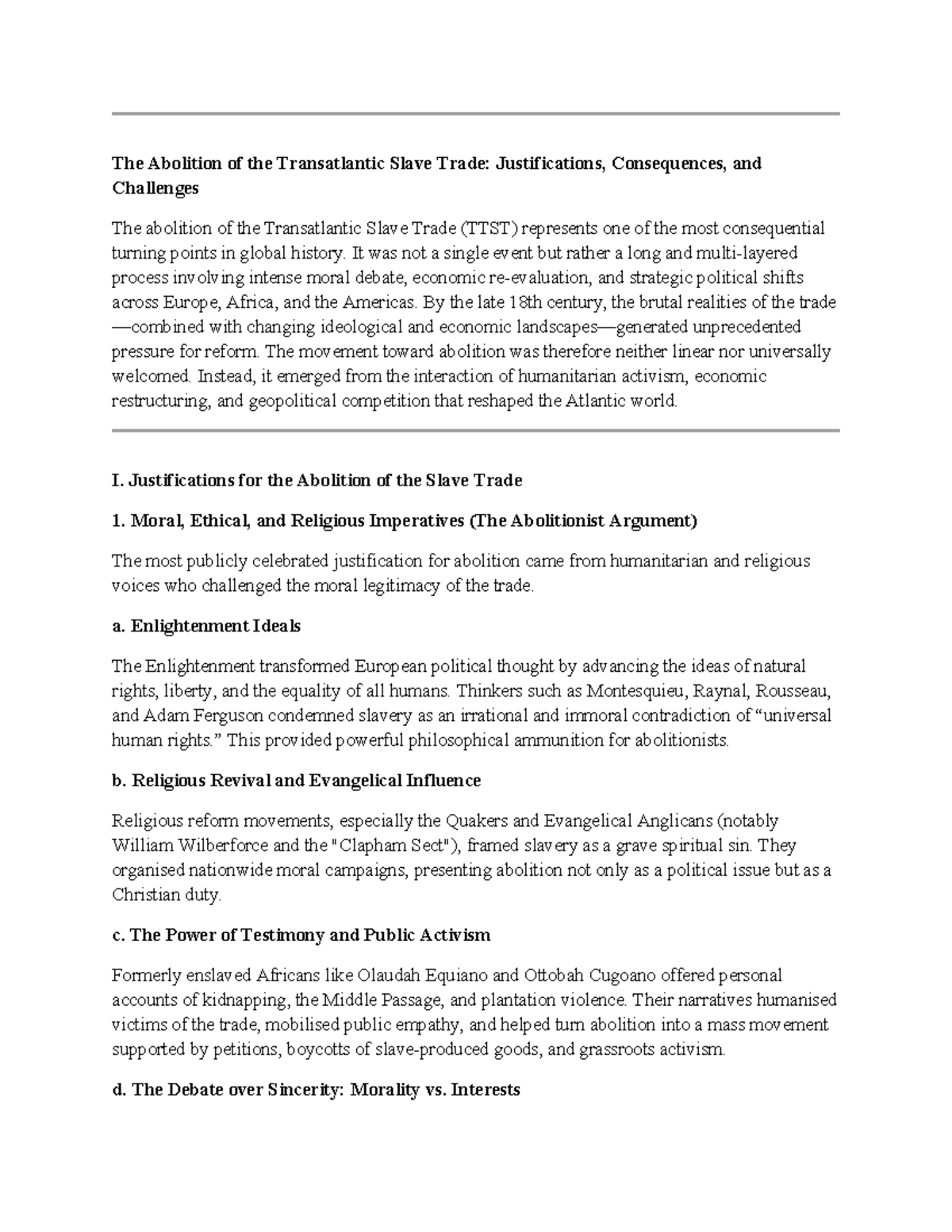 The Abolition of the Transatlantic Slave Trade: Justifications ...