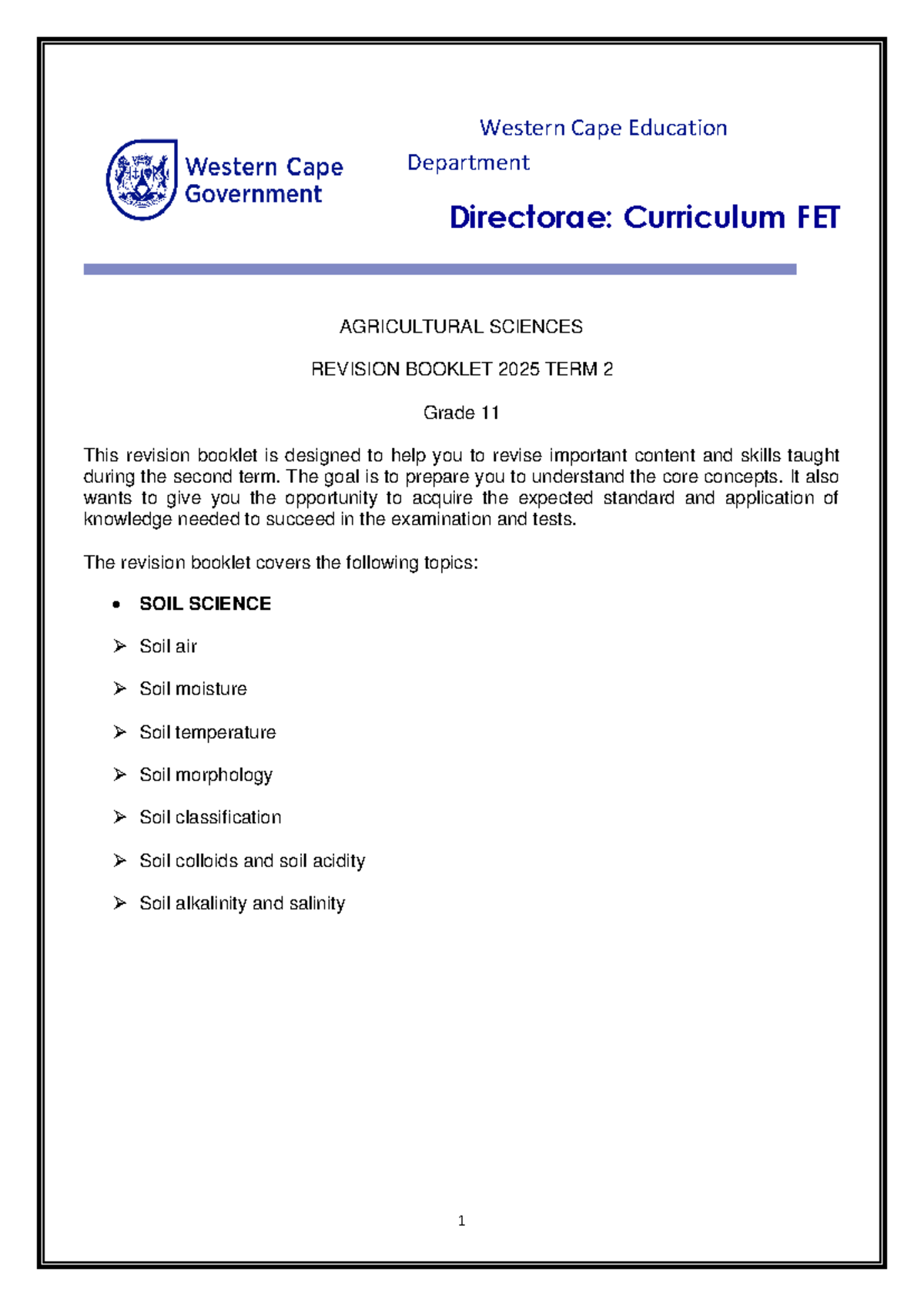 Gr 11 Agricultural Sciences Term 2 2025 Revision Material ENG - Studocu