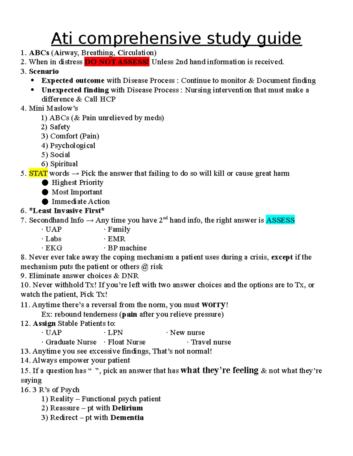 ATI Neuro NURS 101 Final Exam Quizlet Study Guide Part 1 - Studocu