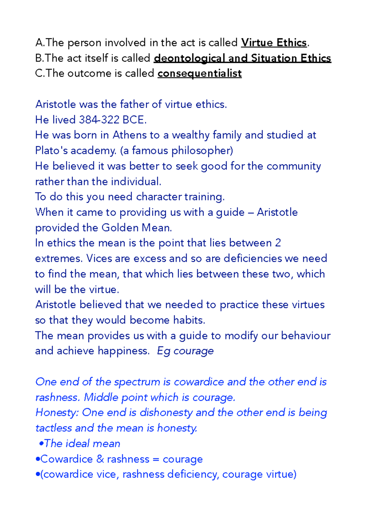 Ethics Notes: Virtue, Deontological, and Consequentialist Theories ...
