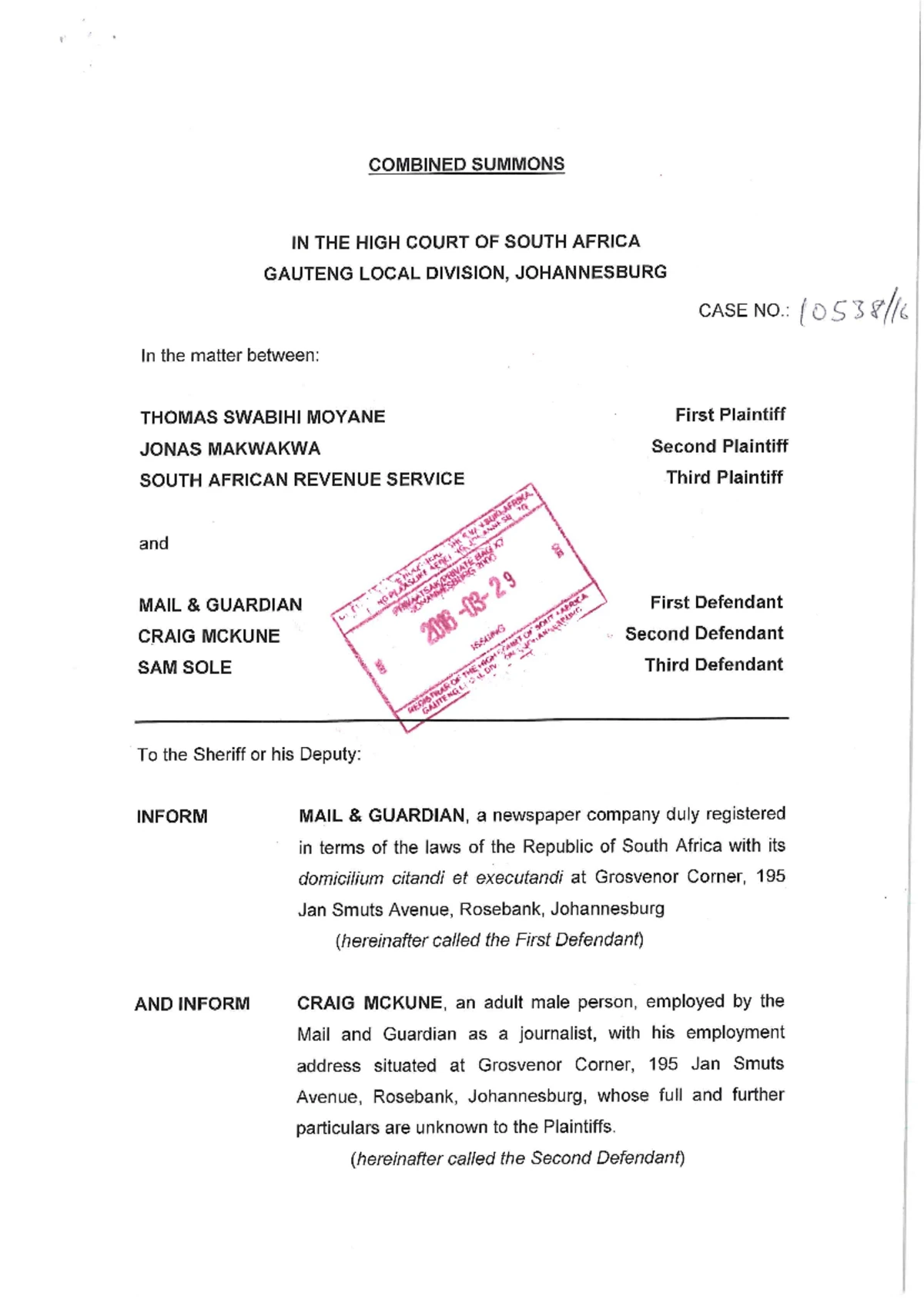 Particulars of Claim Template for Case No. 25/2024: Minister of Police ...