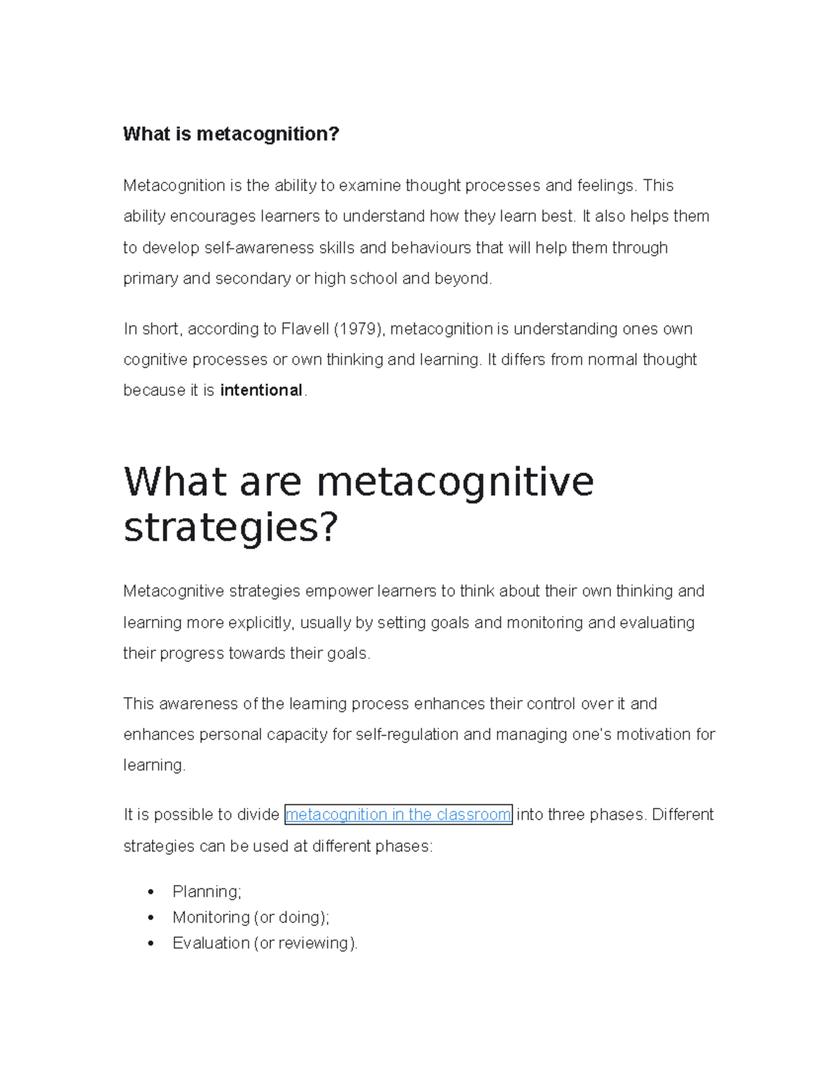 FCA Meta Cognitive Strategies: Understanding Learning Processes - Studocu