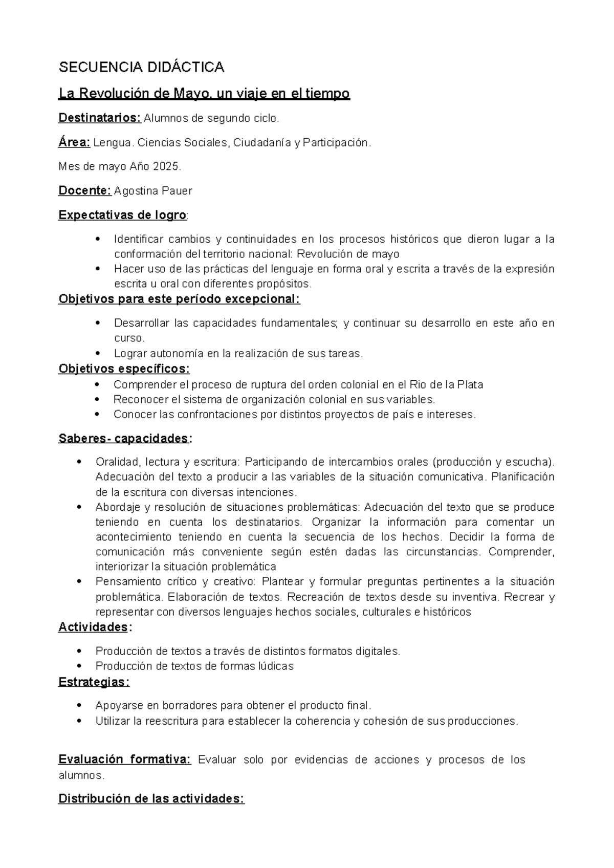 Secuencia Didáctica La Revolución De Mayo Para 2 Ciclo 2025 Studocu