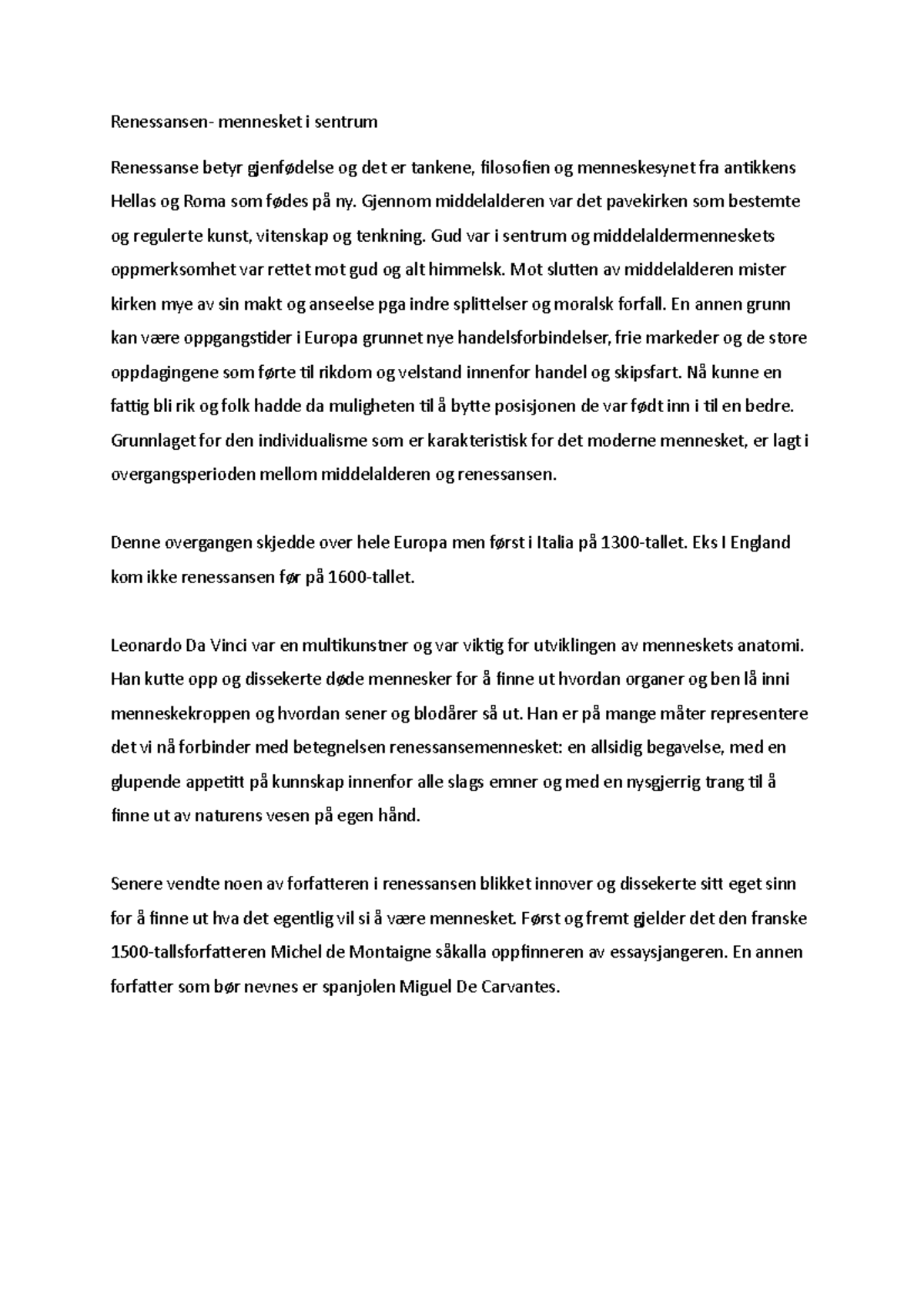 Renessansen og Barokken: Mennesket i Sentrum fagsamtale - Studocu
