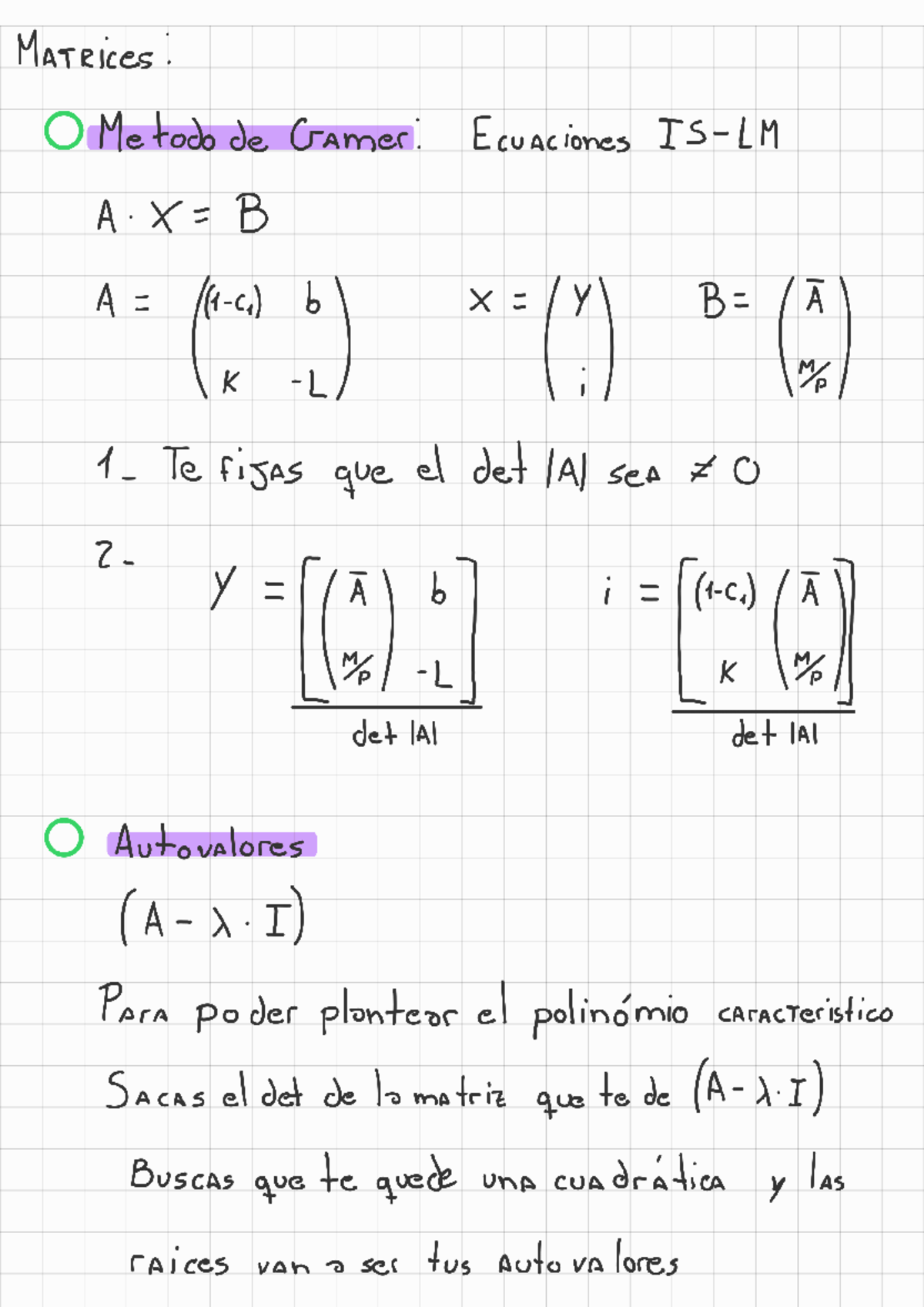 MATRICES: Método de Cramer y Ecuaciones Diferenciales - Resumen - Studocu