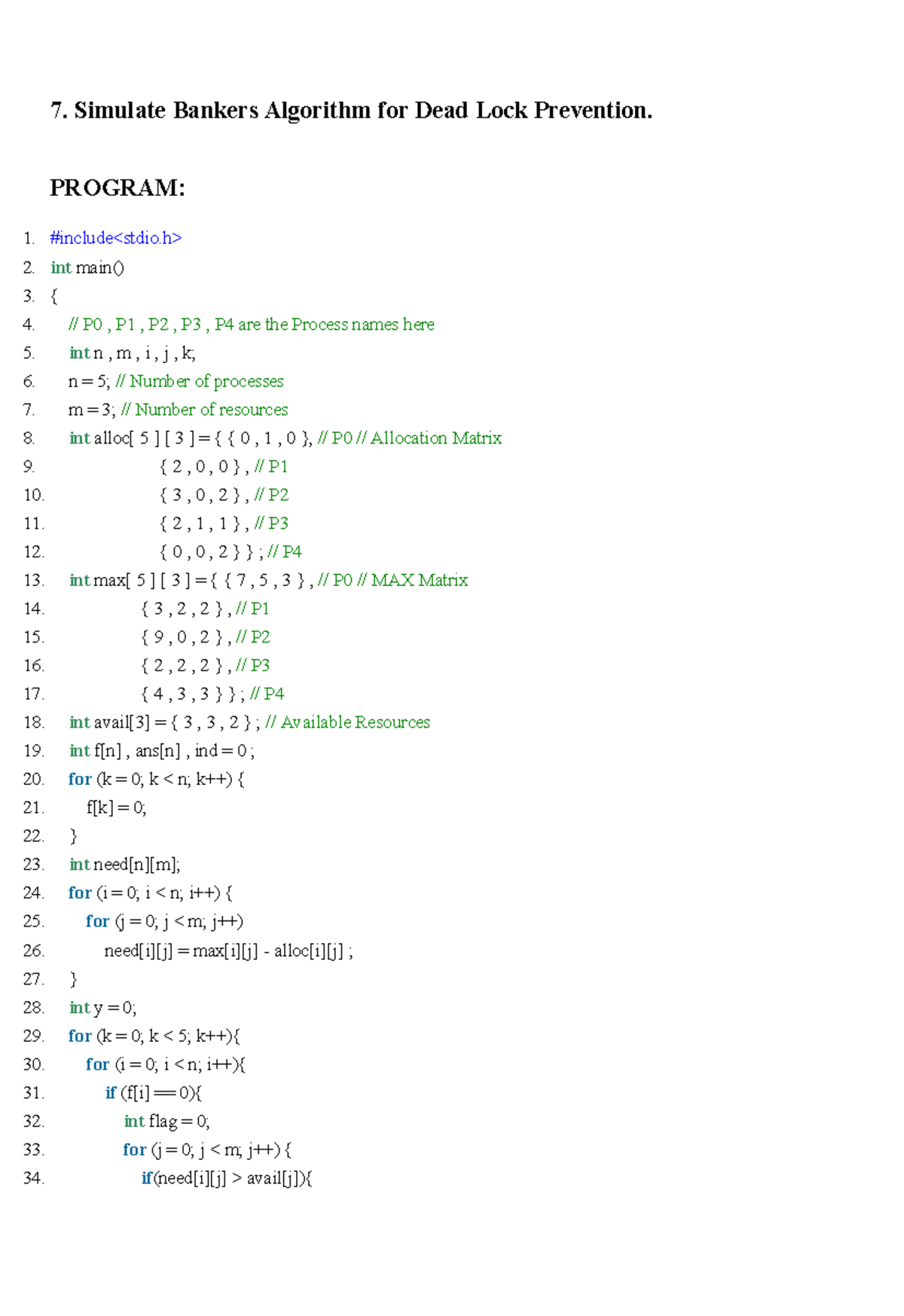 7. Simulating Bankers Algorithm for Deadlock Prevention - Studocu