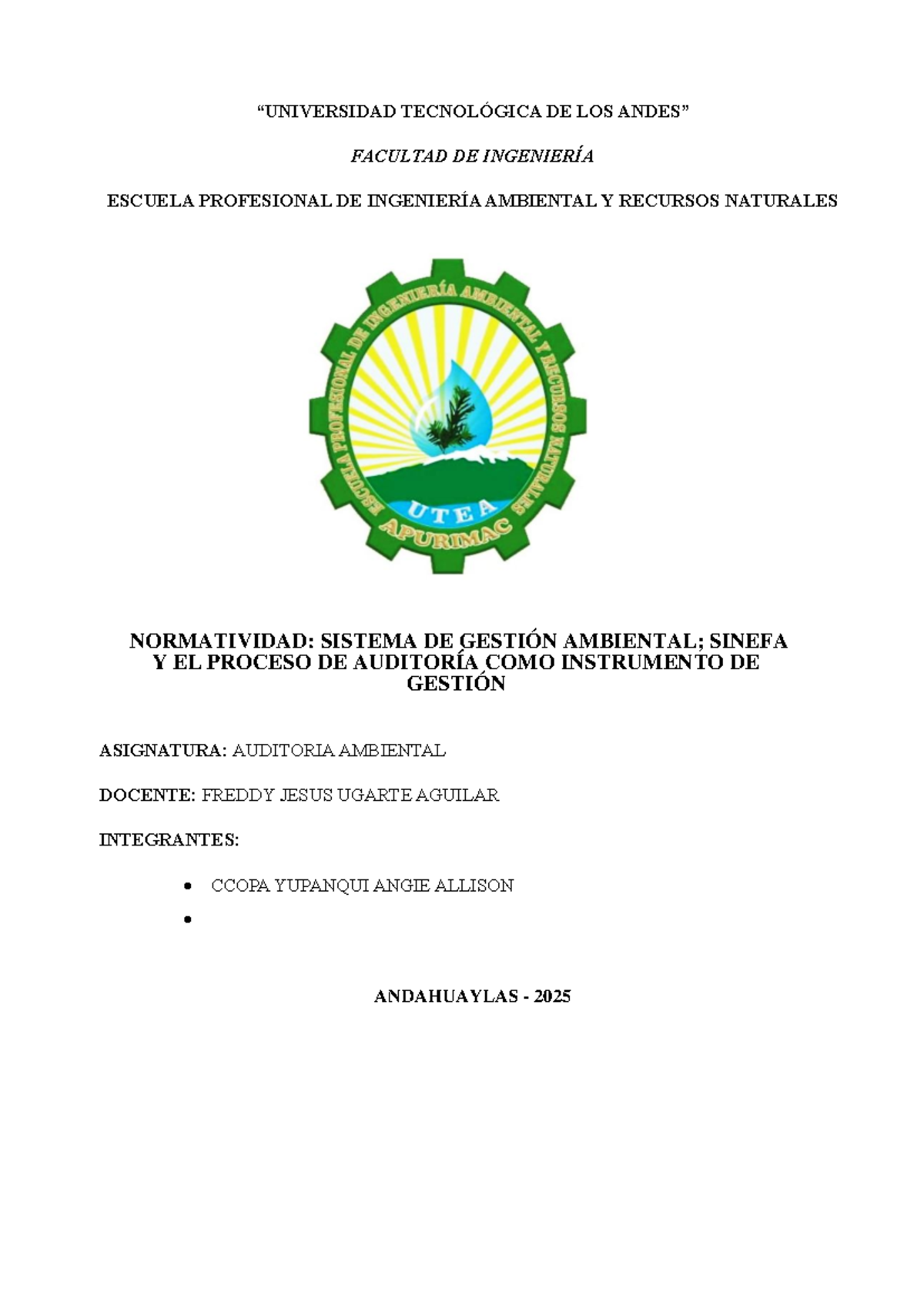 Monografía: Auditoría Ambiental y SINEFA - INGENIERÍA AMBIENTAL 2025 ...