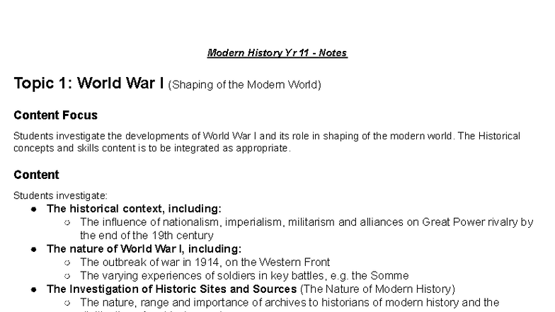 Modern History Yr 12 - Notes - Modern History Yr 11 - Notes Topic 1 ...