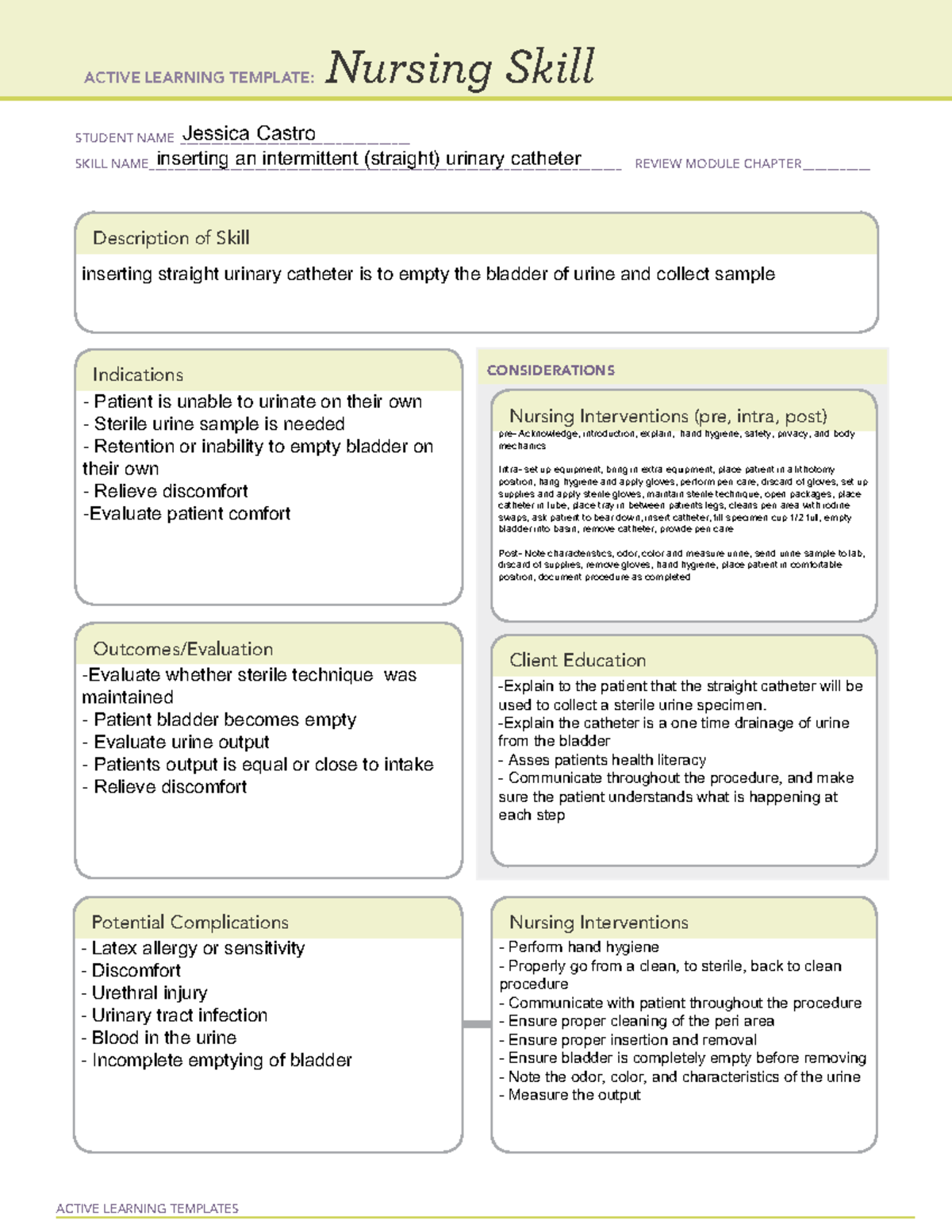 Nursing Skill Chart: Straight Catheter Insertion Guide (Skills 4) - Studocu