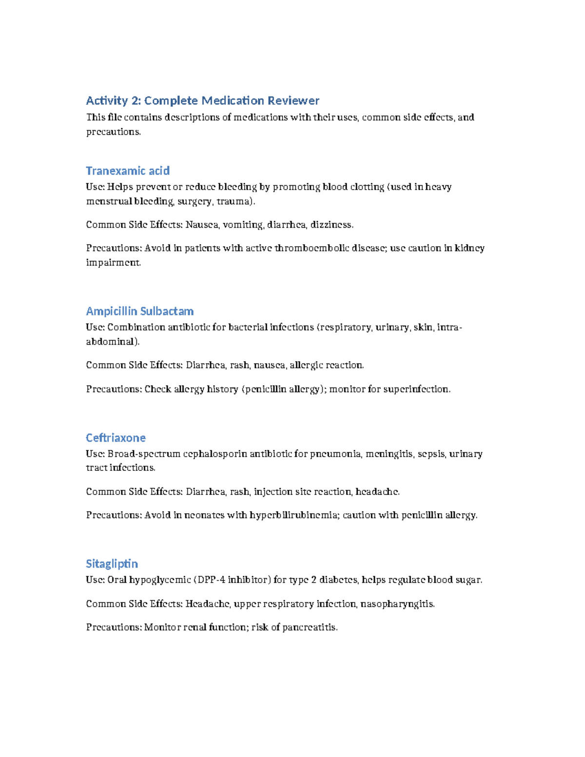 Medication Reviewer: Complete Guide to Common Medications - Studocu