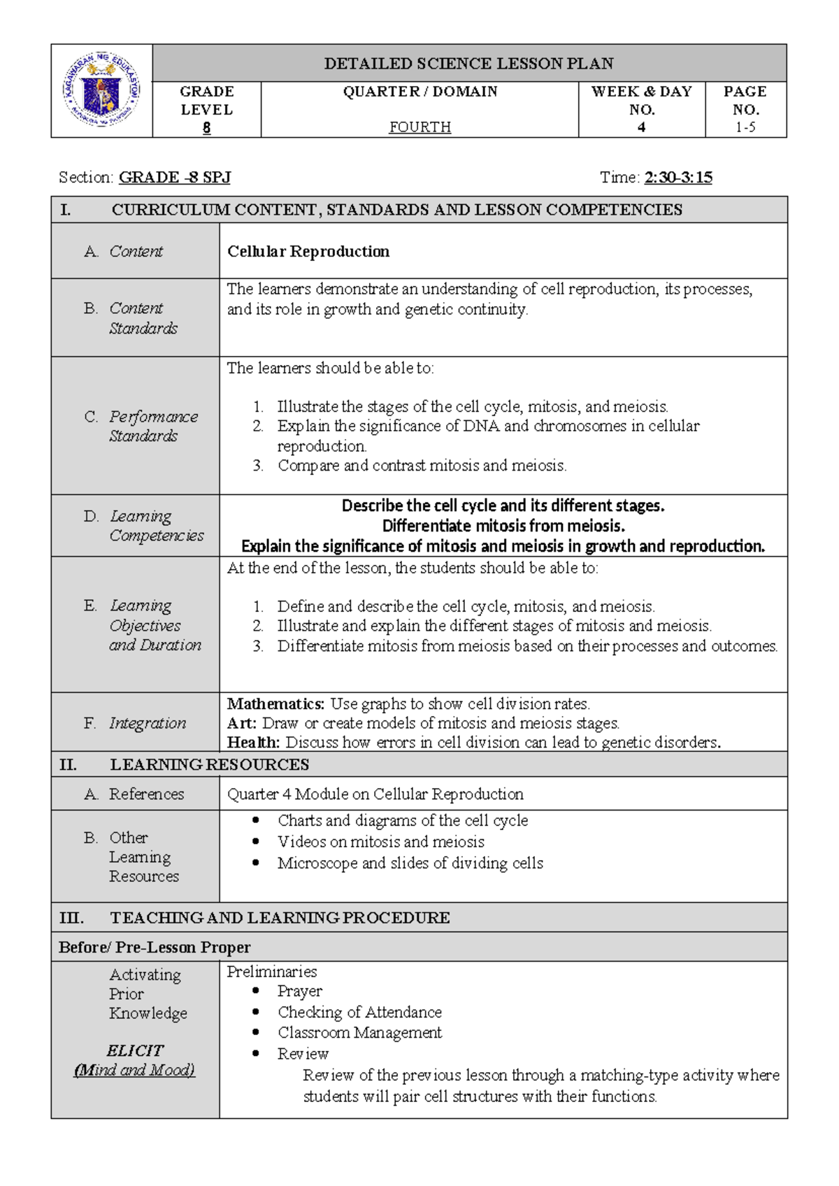 NEW- Lesson-PLAN - assignments - DETAILED SCIENCE LESSON PLAN GRADE ...