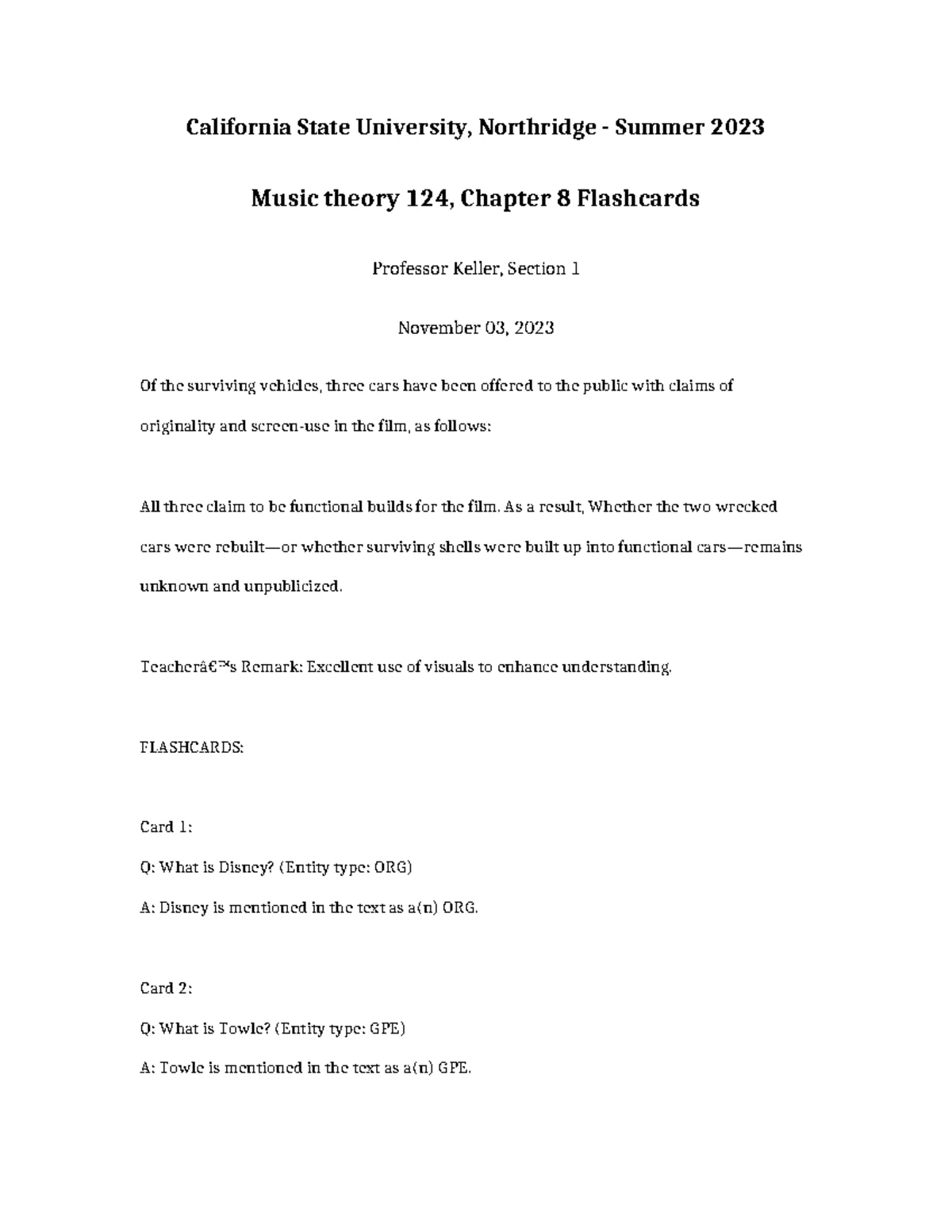 Music Theory 124: Chapter 10 Worksheet - Summer 2023 - Studocu