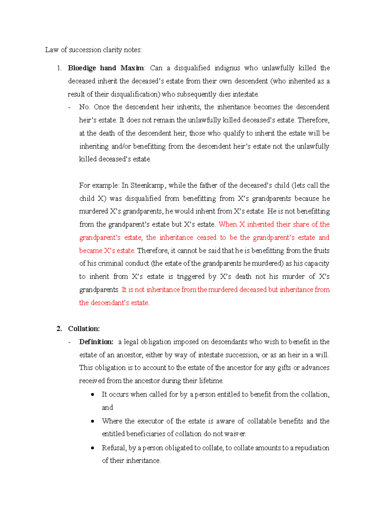 Succession Law Notes: Disqualification & Collation Explained - Studocu