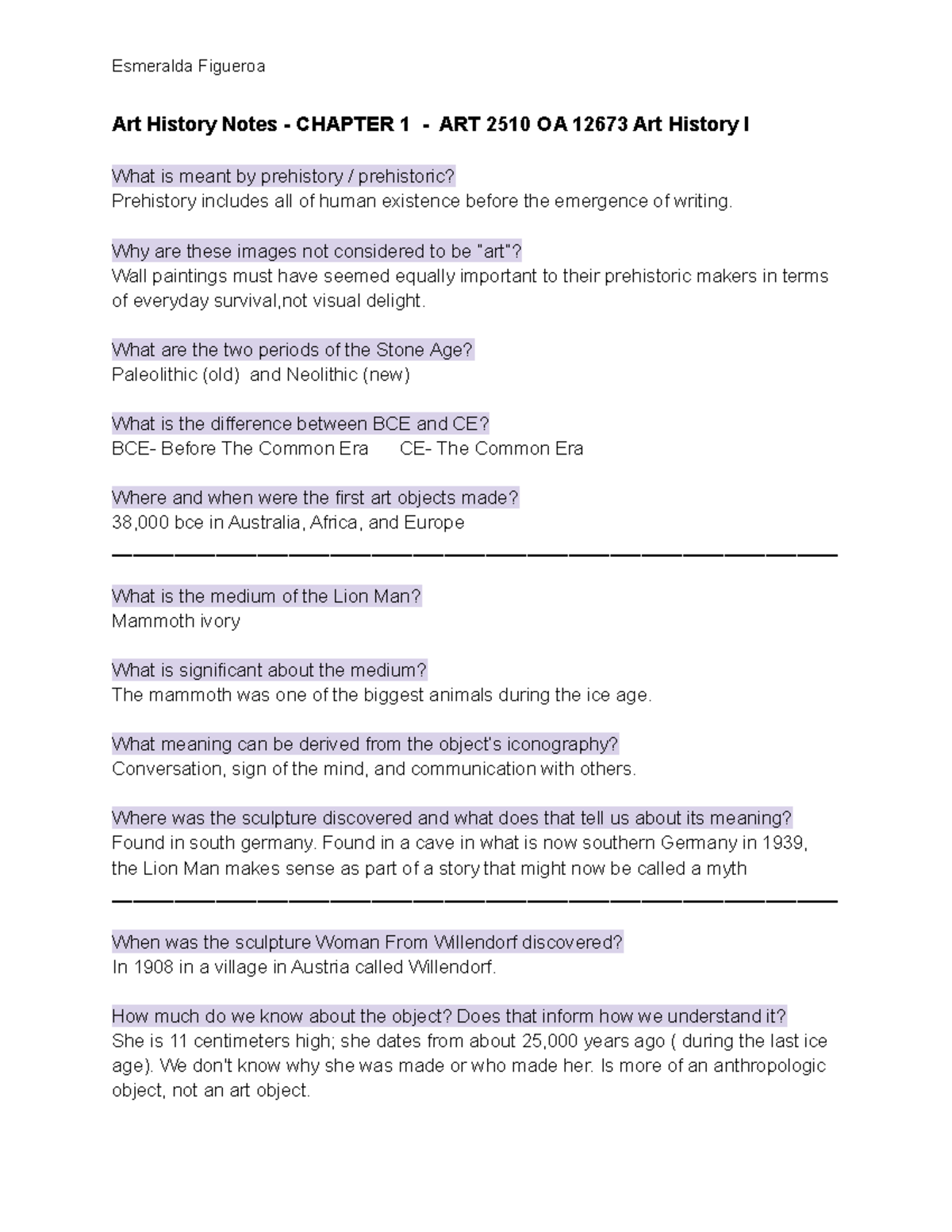 Art History I (ART 2510) Chapter 1 Notes: Prehistoric Art Insights ...