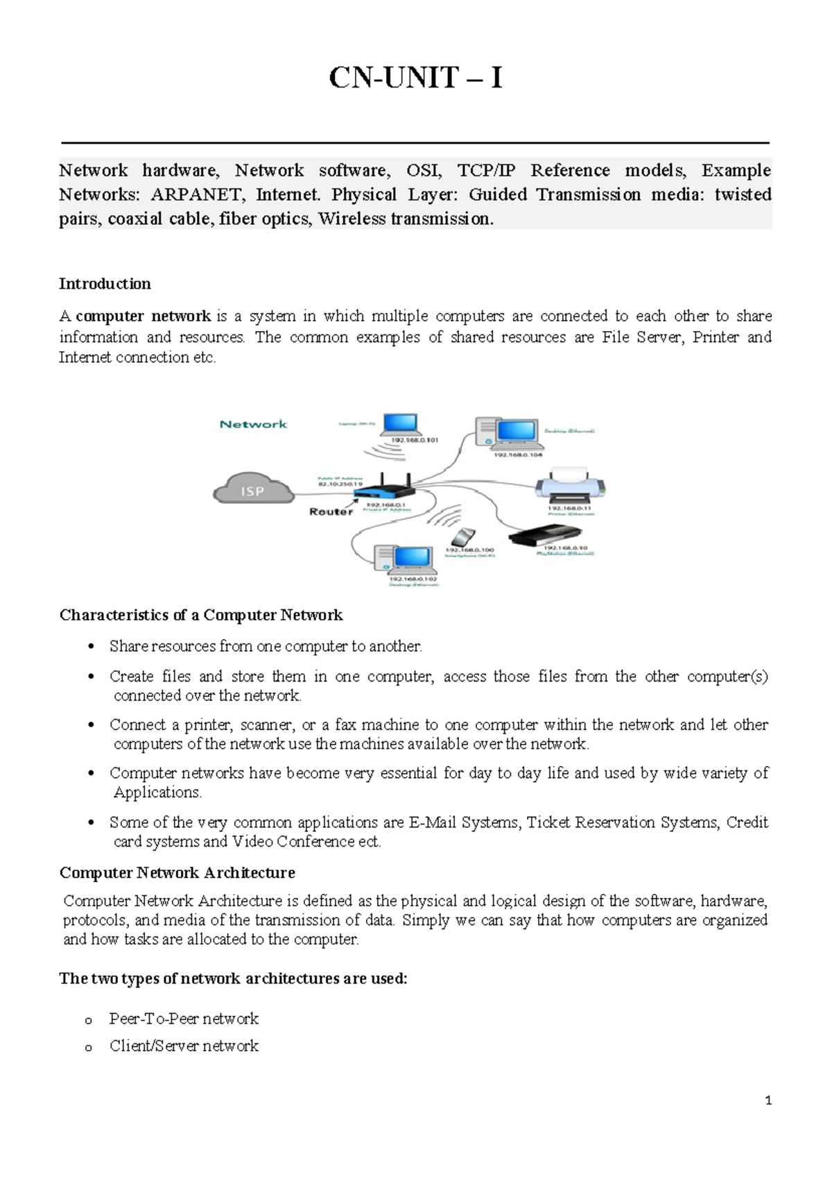 CN-UNIT-I-R18: Structured Notes on Computer Networks and OSI Model ...