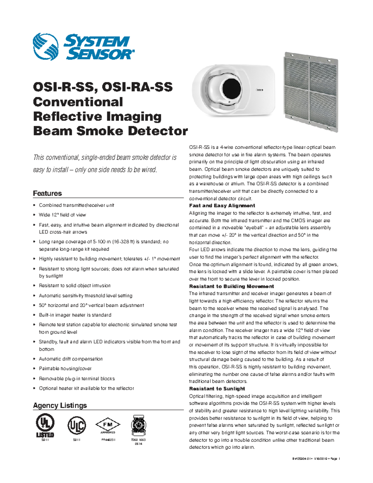 Conventional Reflective Imaging Beam Smoke Detector - OSI-R-SS ...