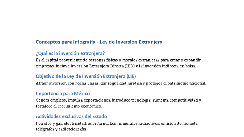 Conceptos Clave sobre la Ley de Inversión Extranjera en México - Studocu