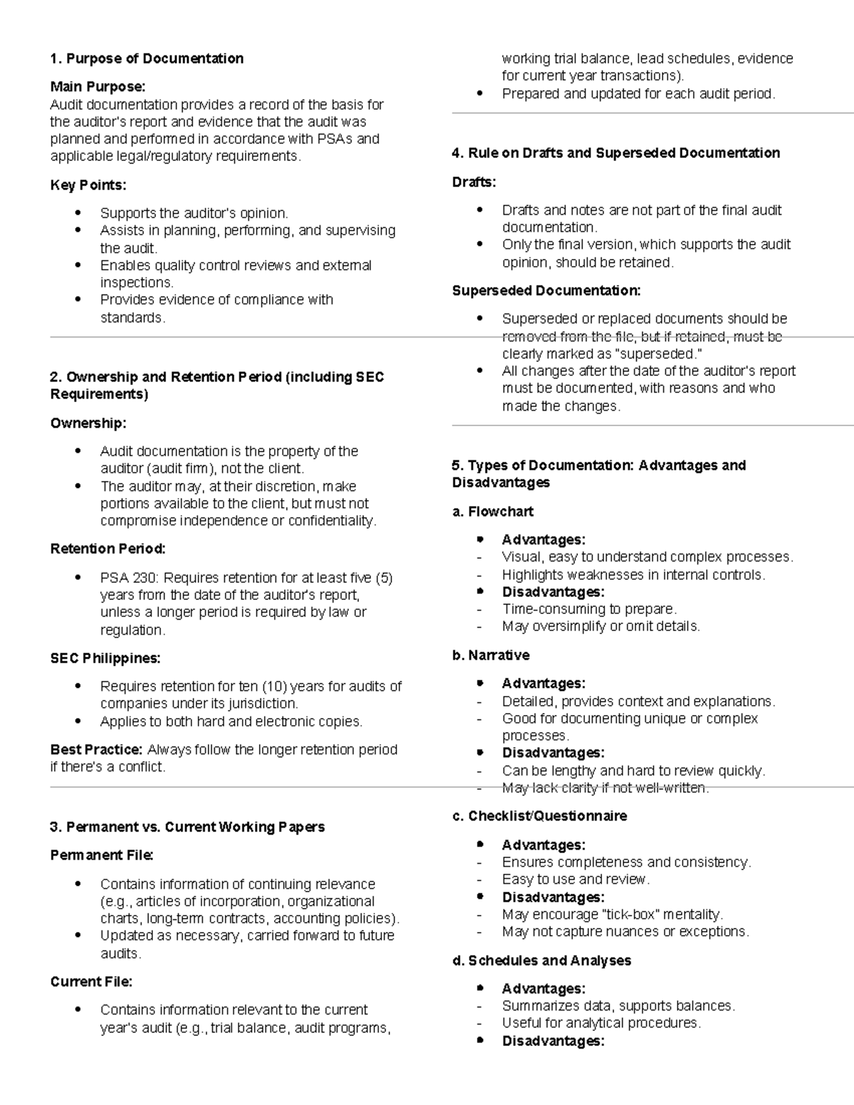 PSA 230 - Audit Documentation: Purpose, Retention, and Types - Studocu